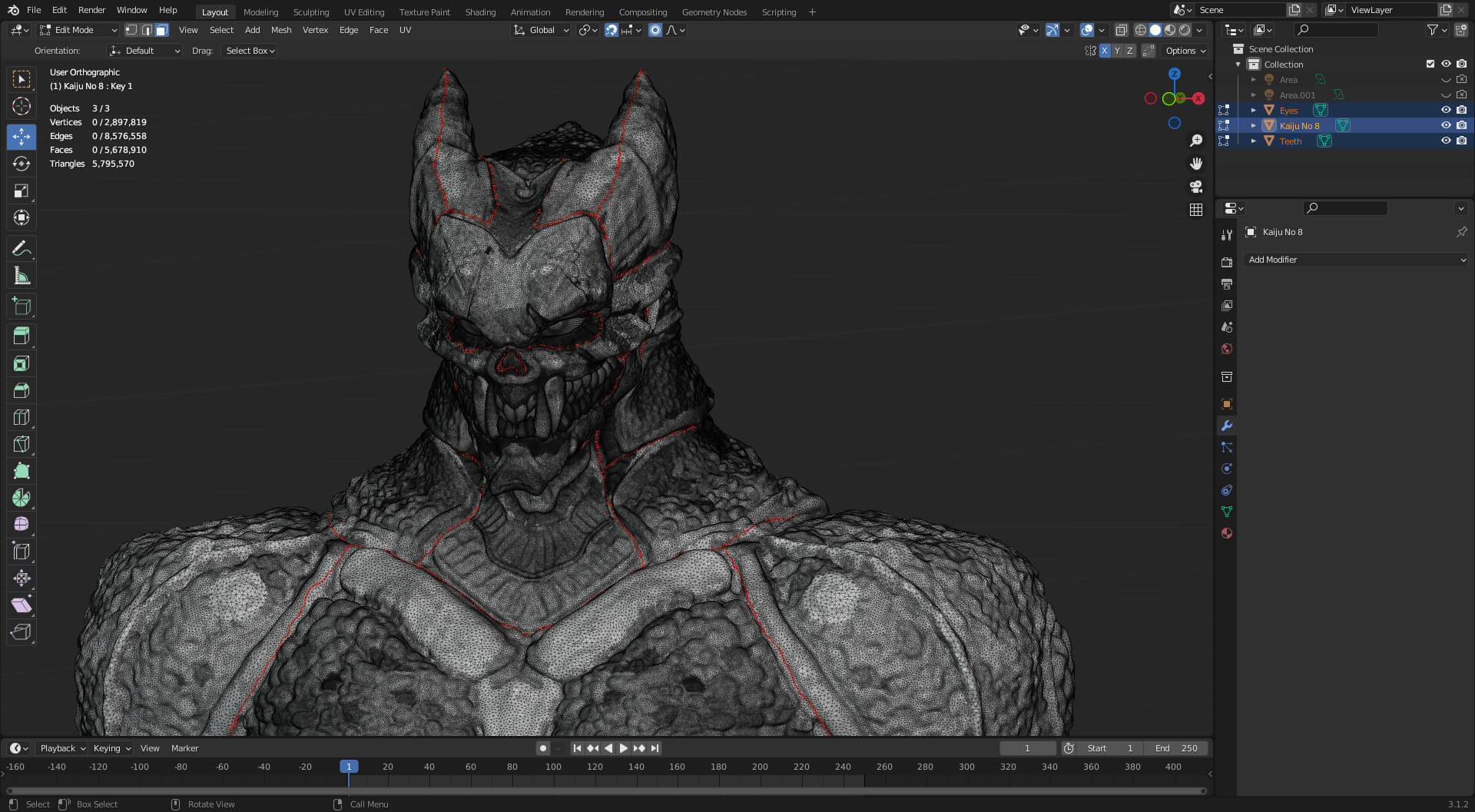 High Poly - Kaiju No 8 - Hibino Kafka 3D Model by Hisqiefurqoni