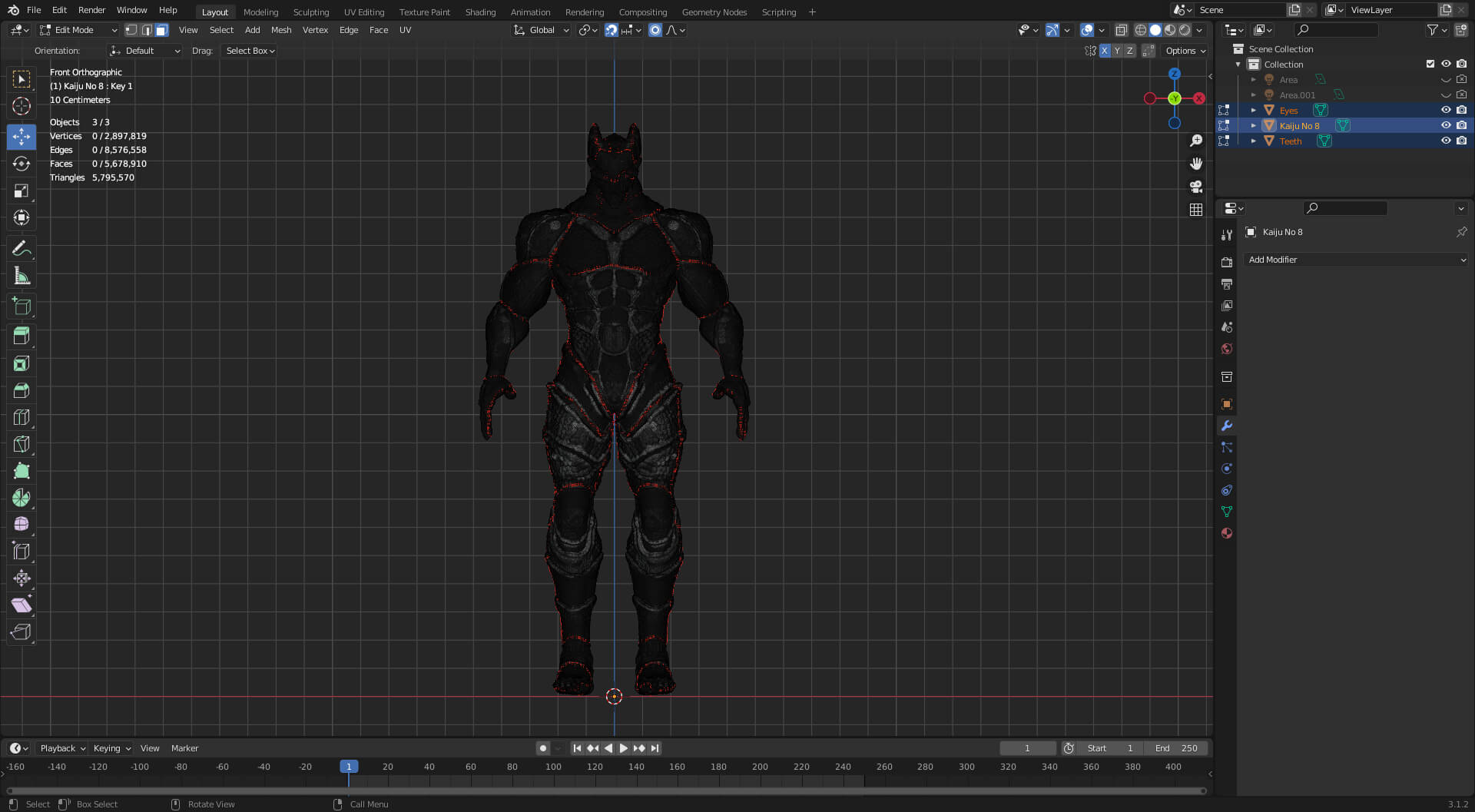 High Poly - Kaiju No 8 - Hibino Kafka 3D Model by Hisqiefurqoni