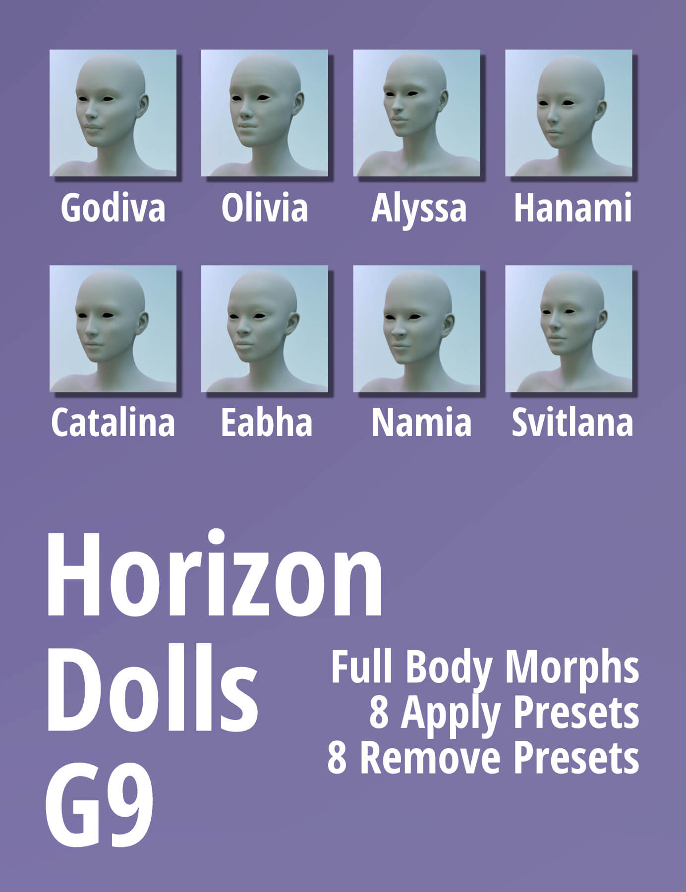 8 Full Body Morphs for Genesis 9 - Daz Content by Horizon Dolls
