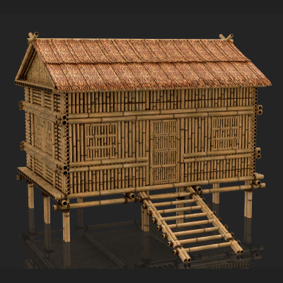 Bamboo House 1 - Jungle Hut 3D Model by HT3dStudio