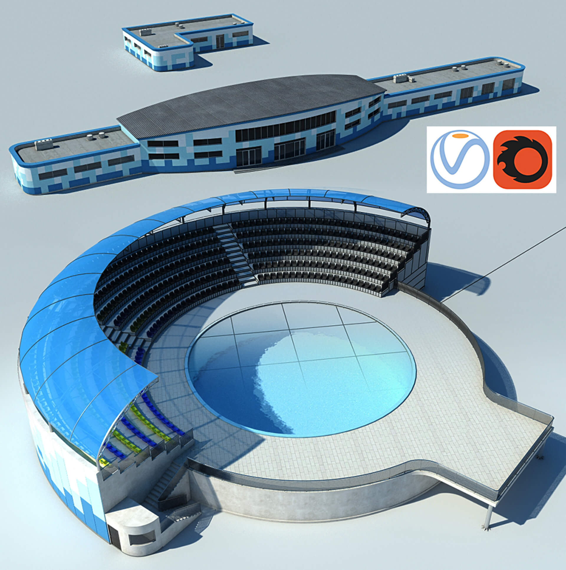Dolphinarium and Buildings - 3D Model by hulk mario