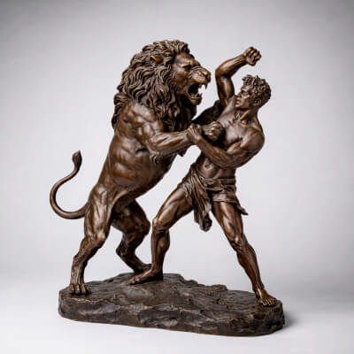 Lion vs Man Sculpture - 3D Model by hulk mario