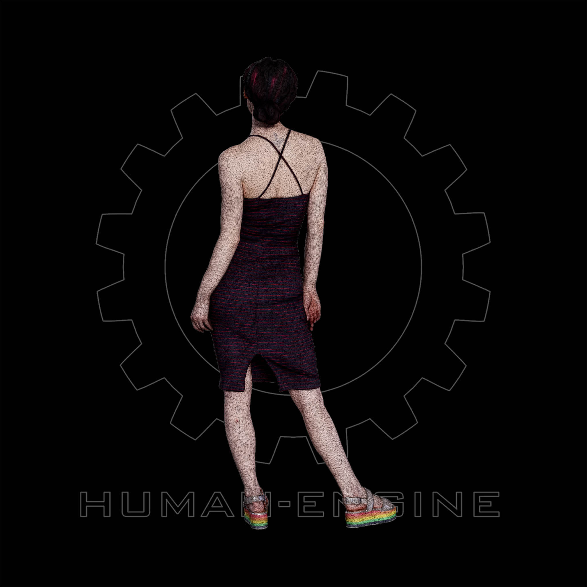 Female Scan - Amy in a Striped Dress 153 3D Model by Human-Engine
