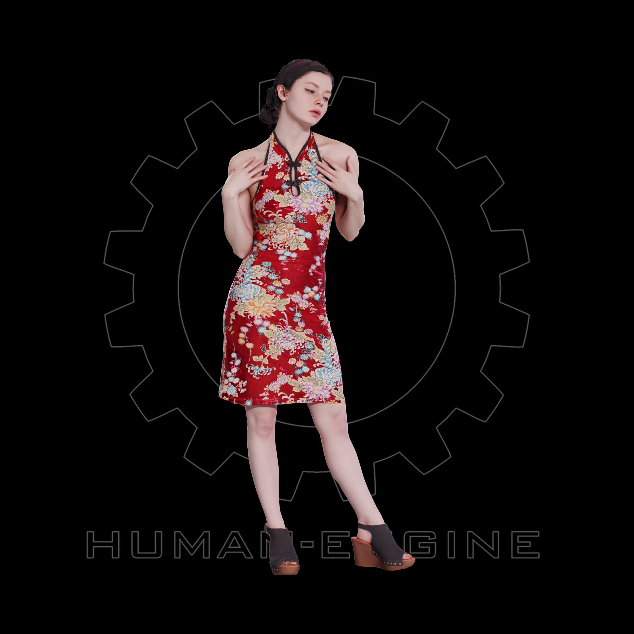 Female Scan - Amy in Chinese Style Dress 140 3D Model by Human-Engine