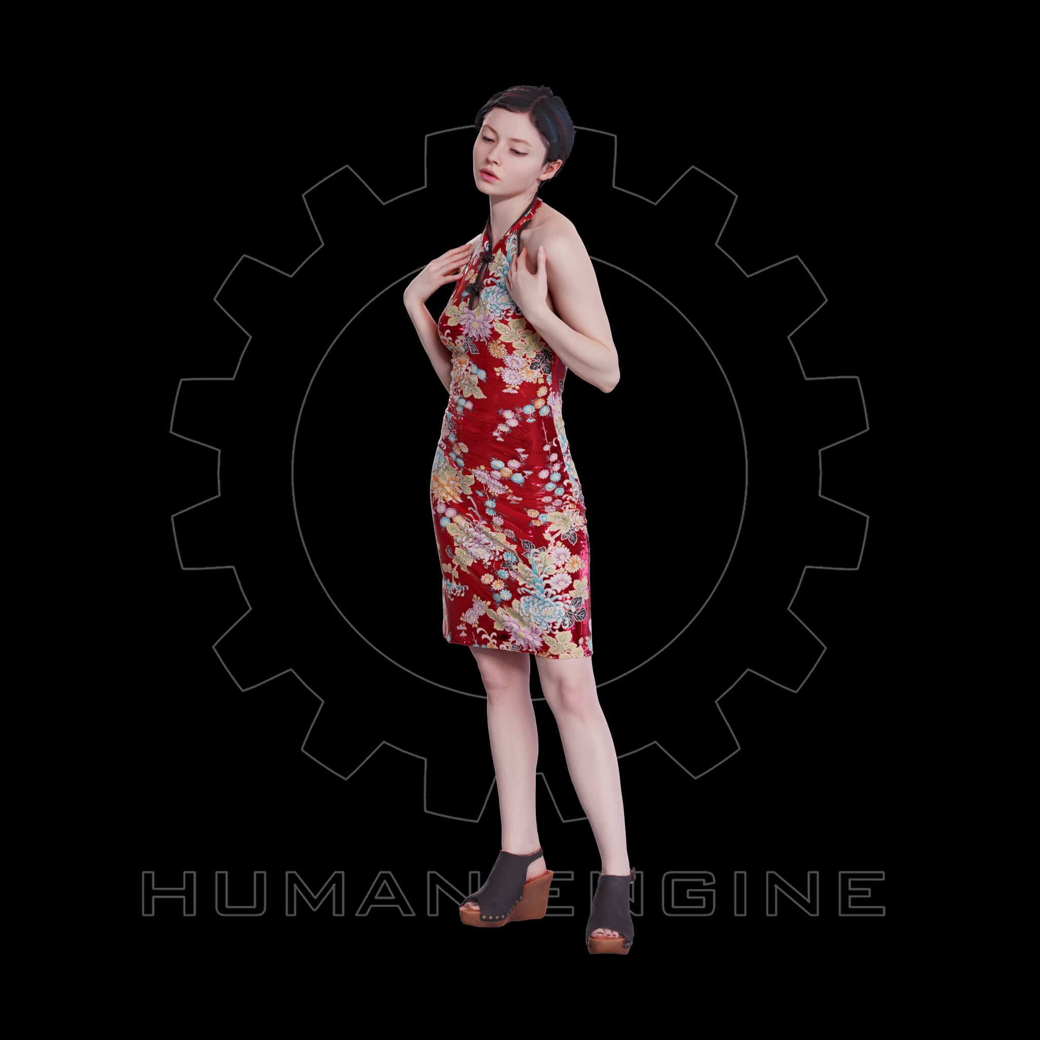 Female Scan - Amy in Chinese Style Dress 140 3D Model by Human-Engine