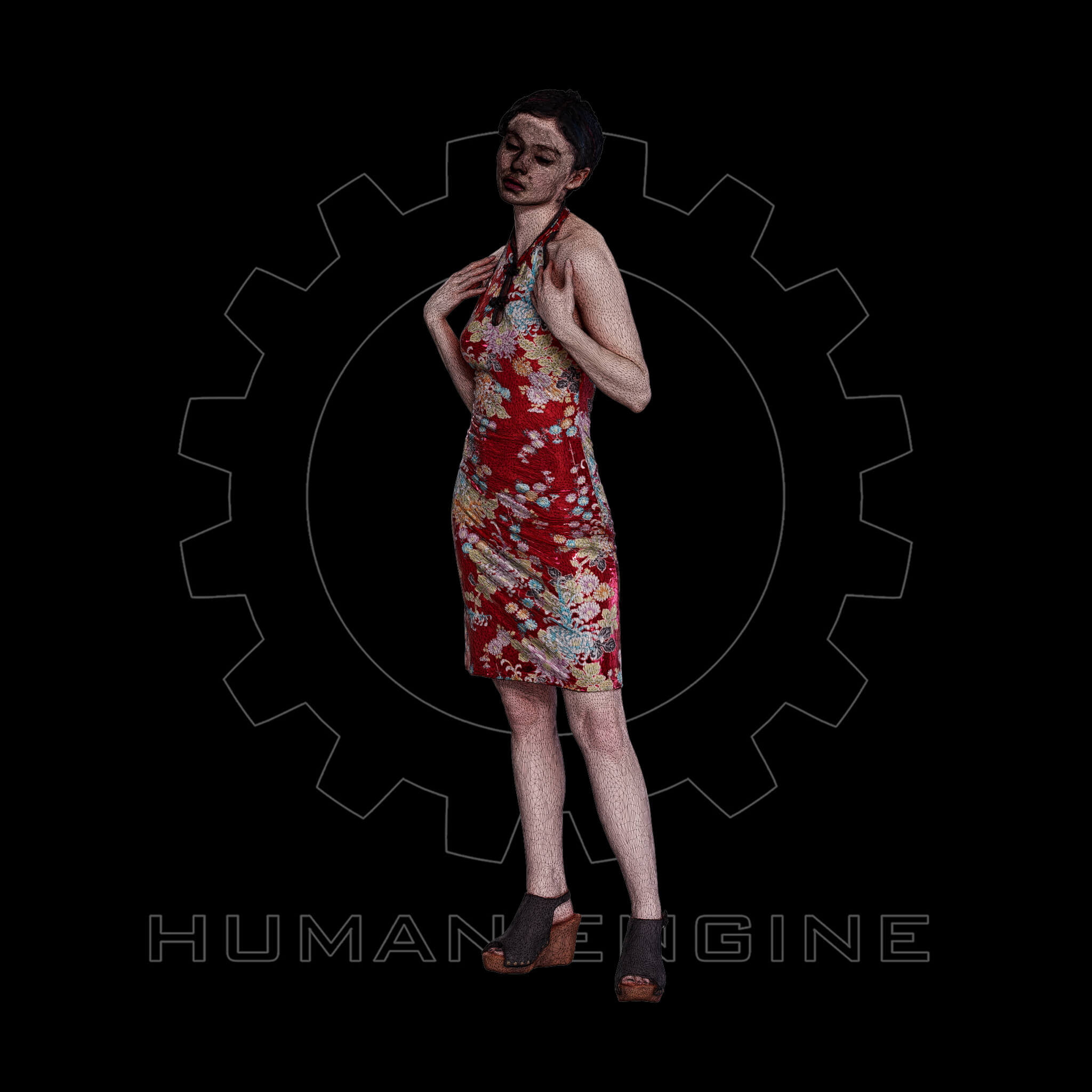 Female Scan - Amy in Chinese Style Dress 140 3D Model by Human-Engine