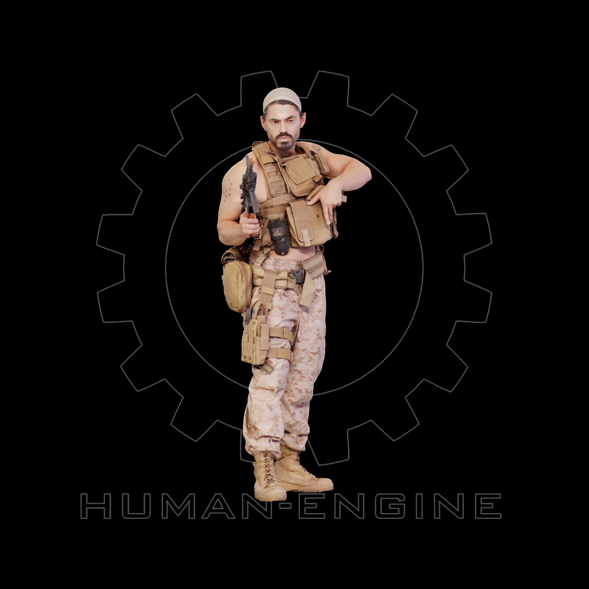 Male Scan - Victor 237 Holding a Gun 3D Model by Human-Engine