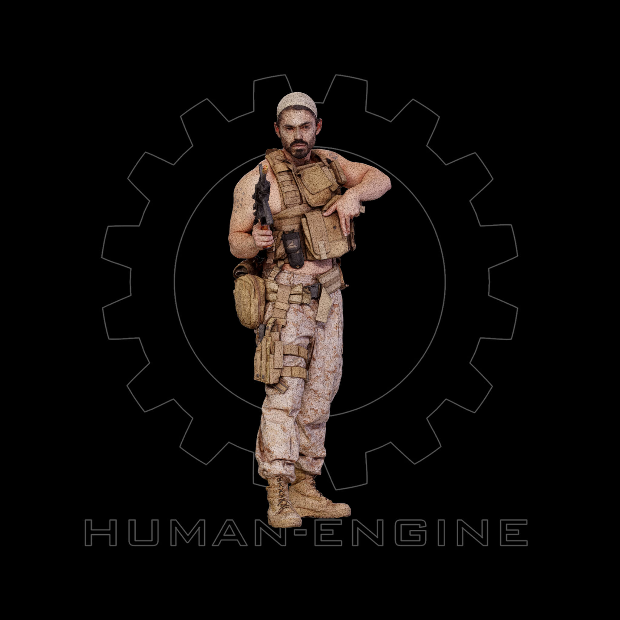 Male Scan - Victor 237 Holding a Gun 3D Model by Human-Engine