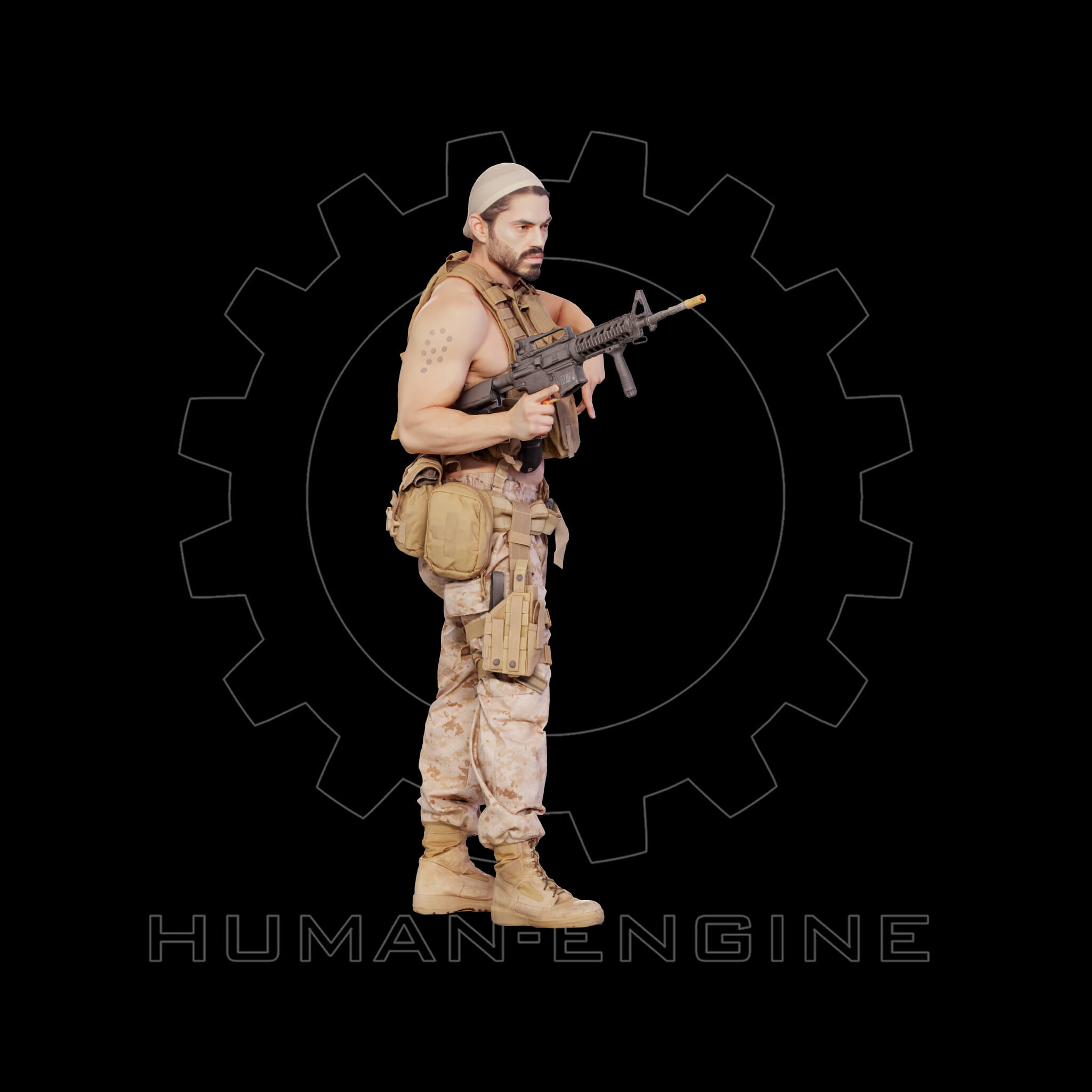 Male Scan - Victor 237 Holding a Gun 3D Model by Human-Engine