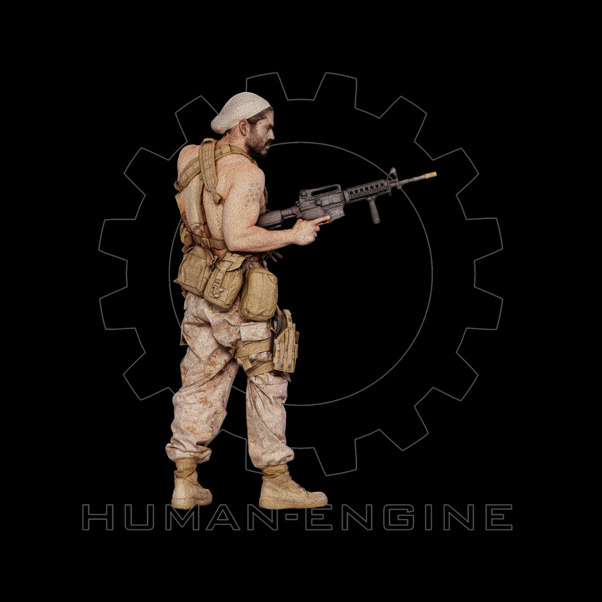 Male Scan - Victor 237 Holding a Gun 3D Model by Human-Engine