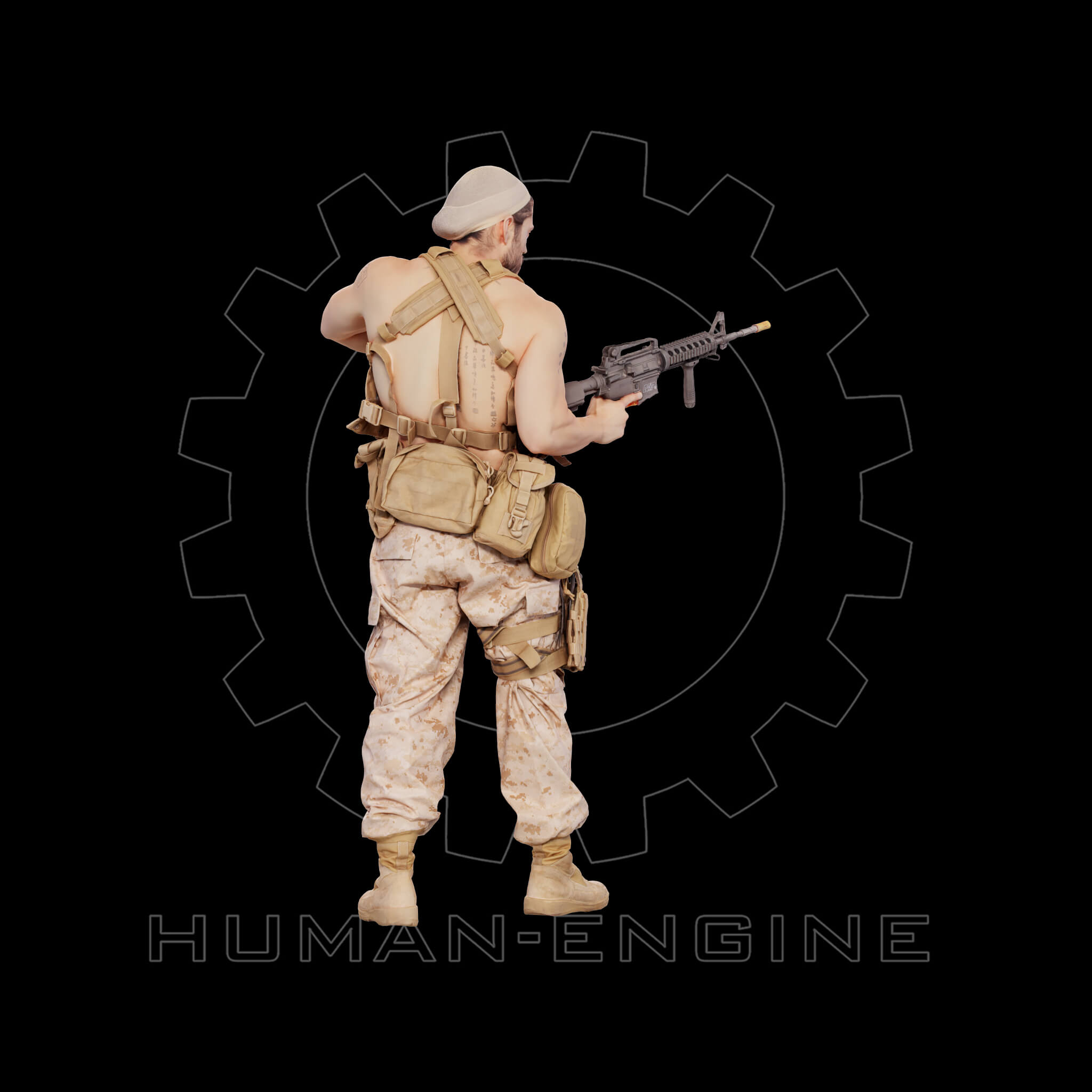 Male Scan - Victor 237 Holding a Gun 3D Model by Human-Engine