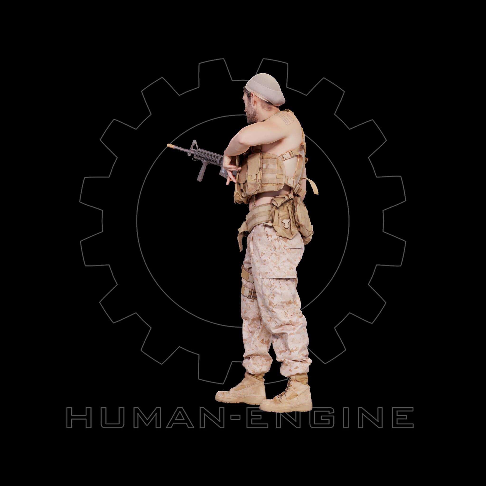Male Scan - Victor 237 Holding a Gun 3D Model by Human-Engine