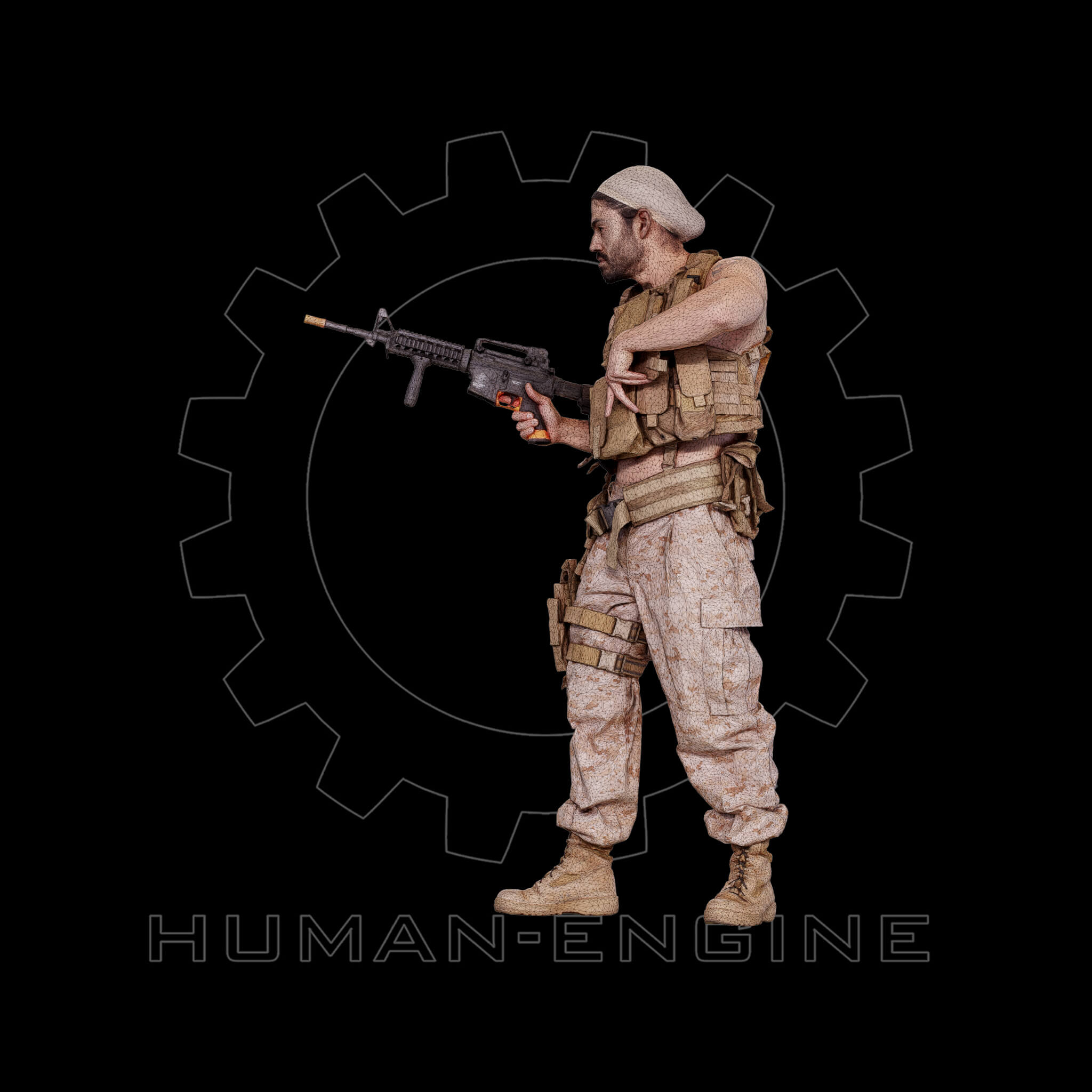 Male Scan - Victor 237 Holding a Gun 3D Model by Human-Engine