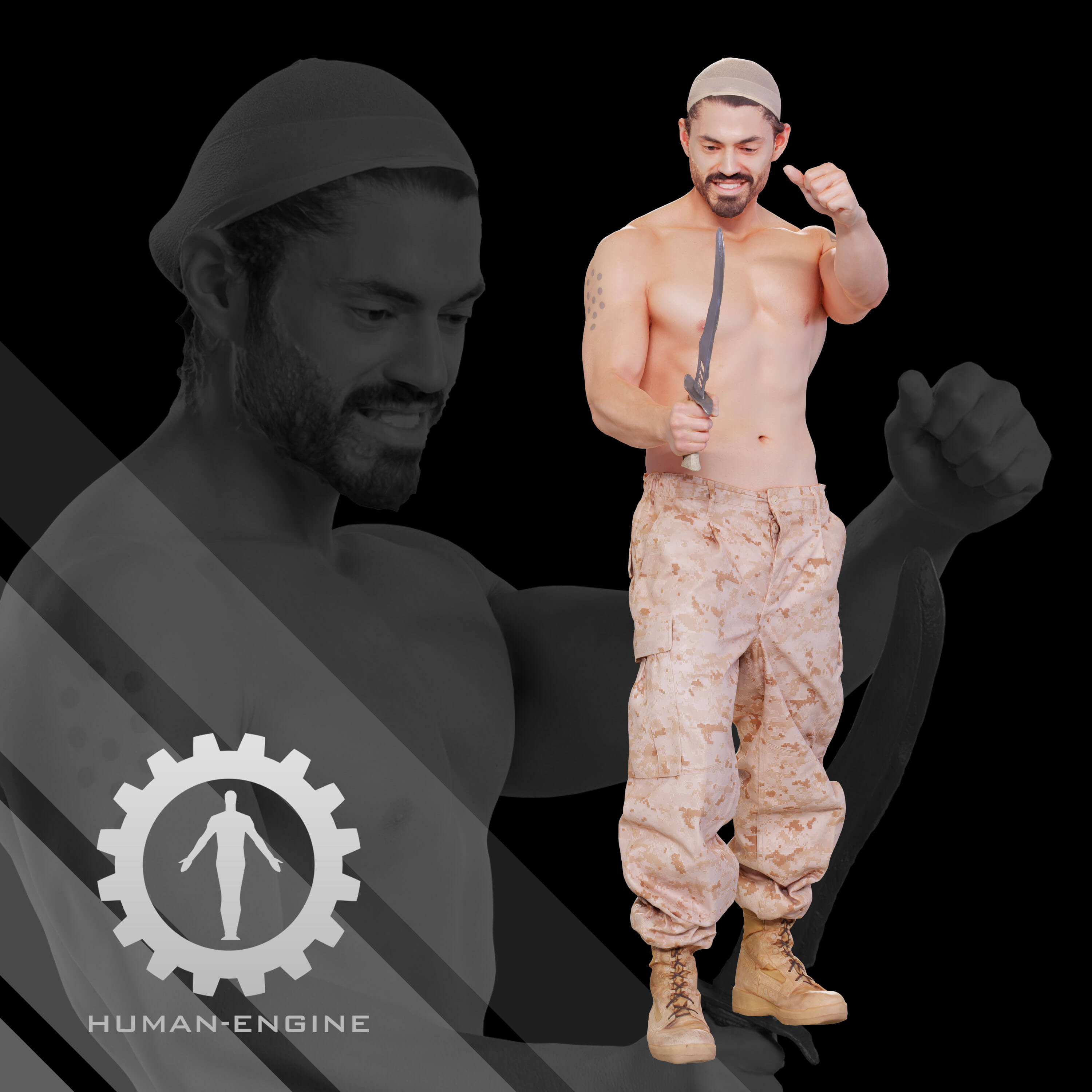 Male Scan - Victor Knife Pose 224 3D Model by Human-Engine