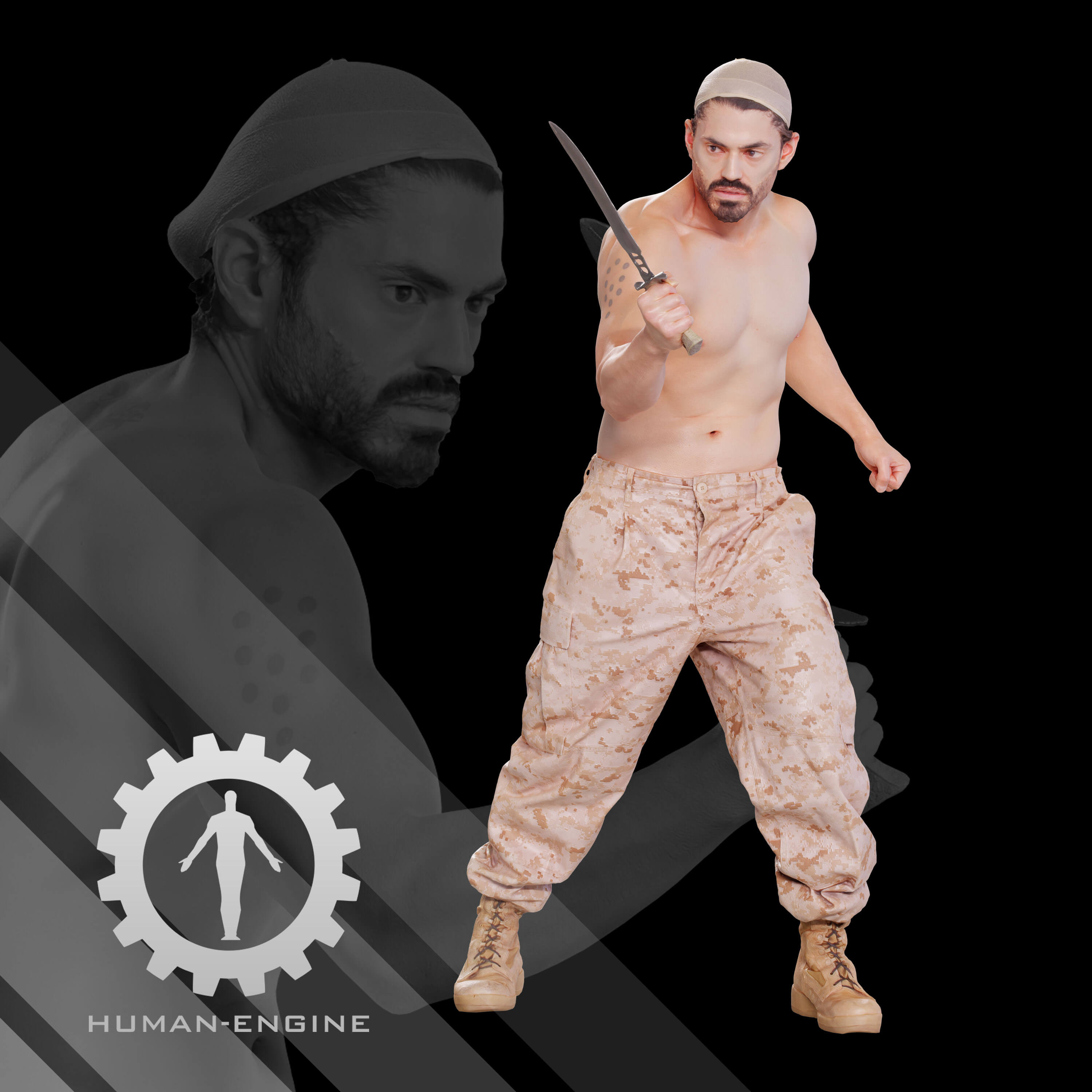 Male Scan - Victor Knife Pose 225 3D Model by Human-Engine