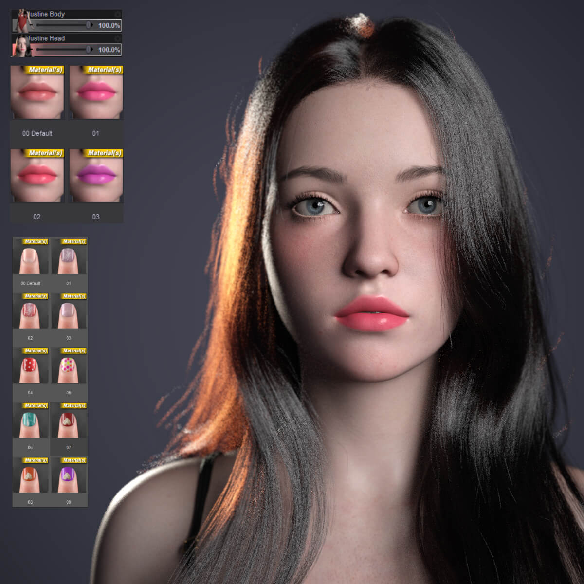 Justine Variable Textures for Genesis 9 3D Render