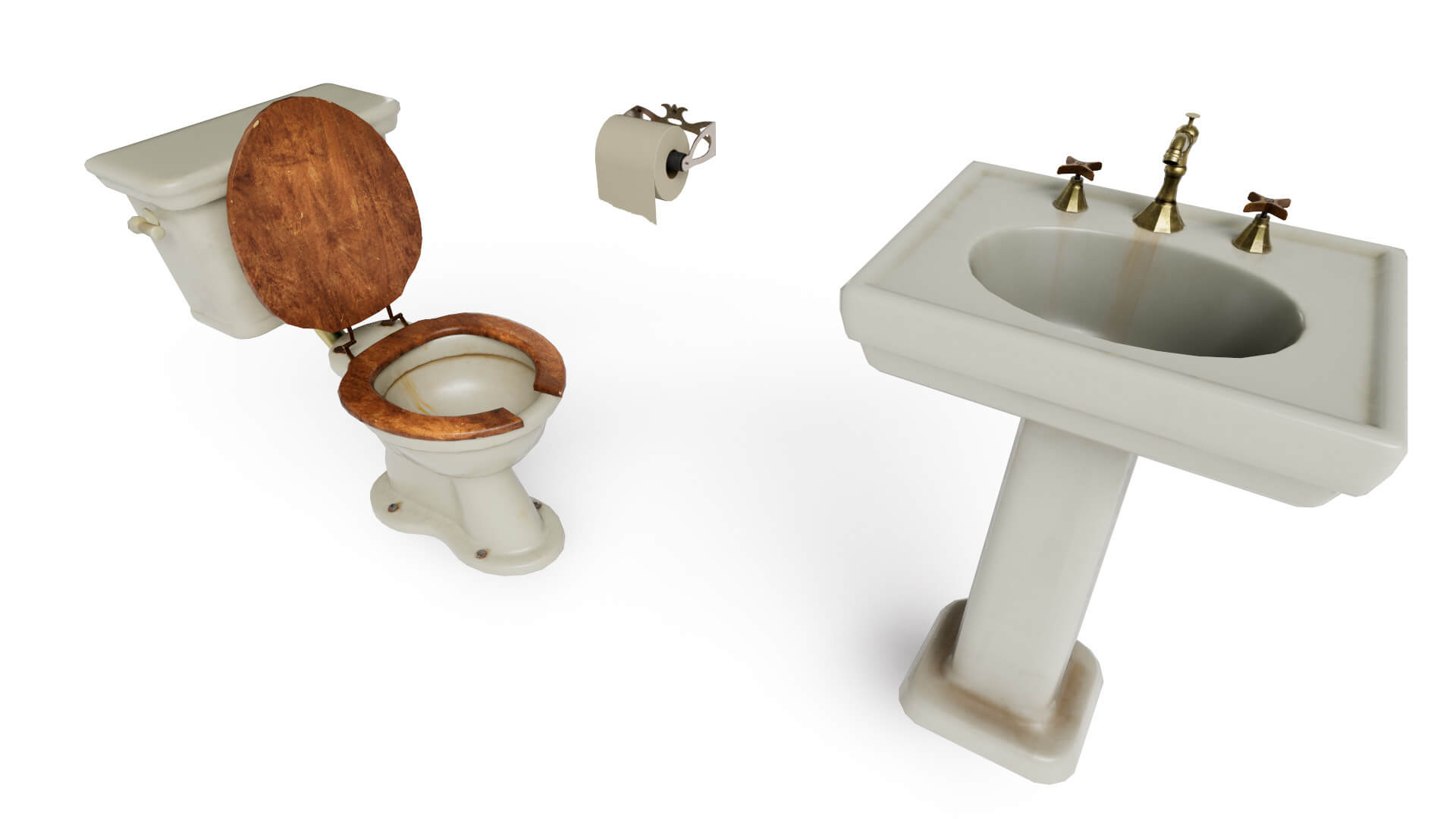 Vintage Bathroom Set Toilet and Sink - 3D Model by HungryCat