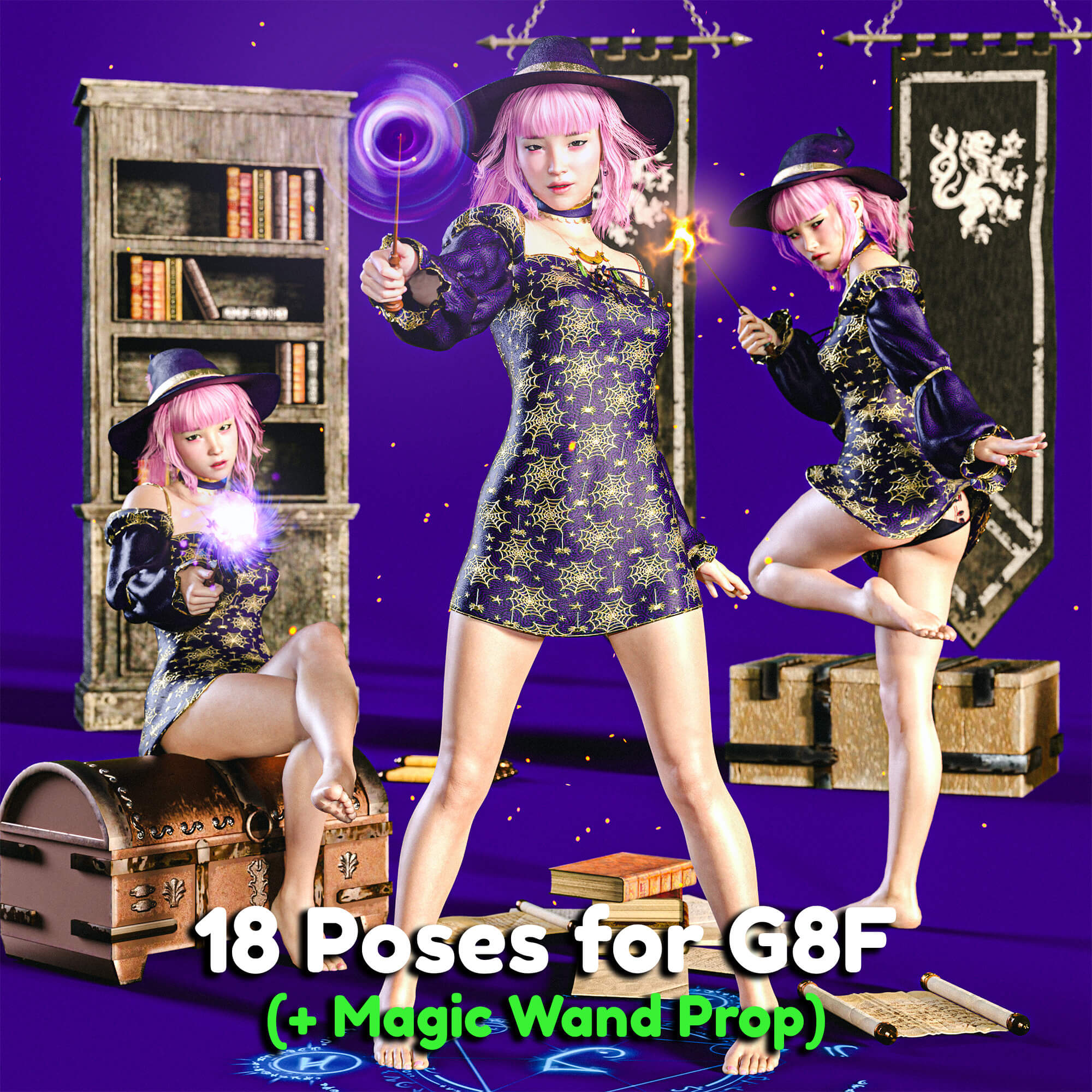 18 Sexy Magic Poses for G8F + Magic Wand Prop - Daz Content by IAmAFox