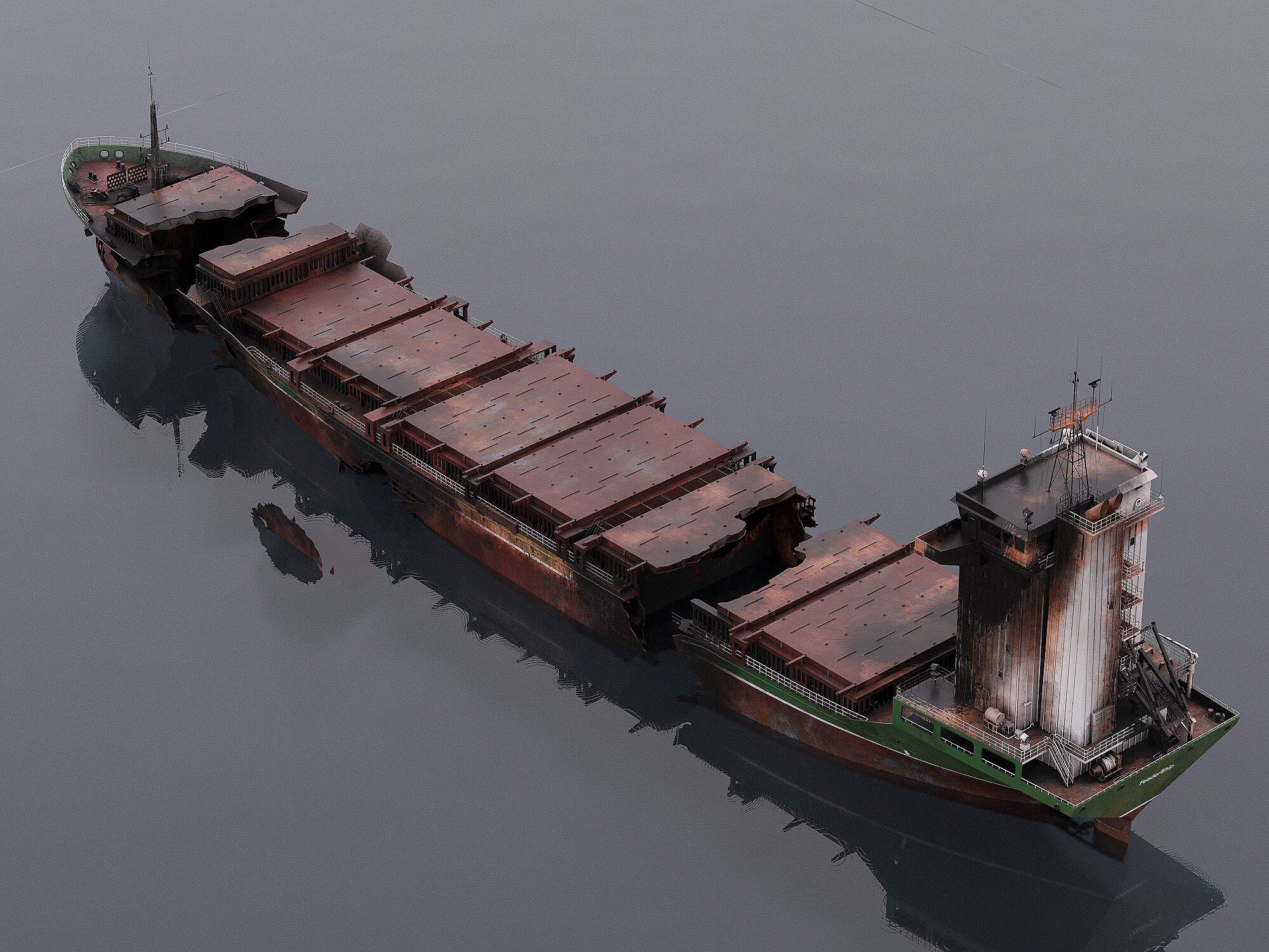 Burned and Destroyed Ship - 3D Model by IgorYerm