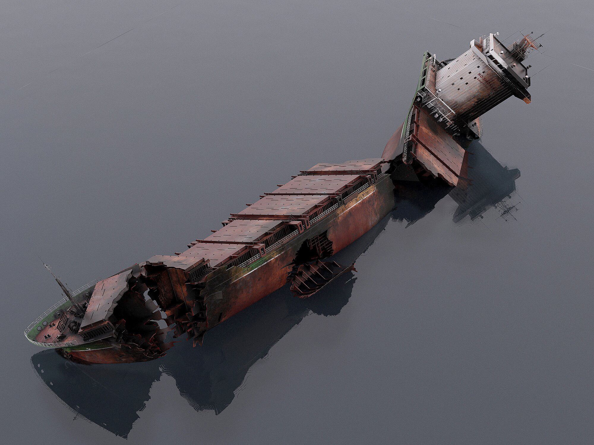 Burned and Destroyed Ship - 3D Model by IgorYerm