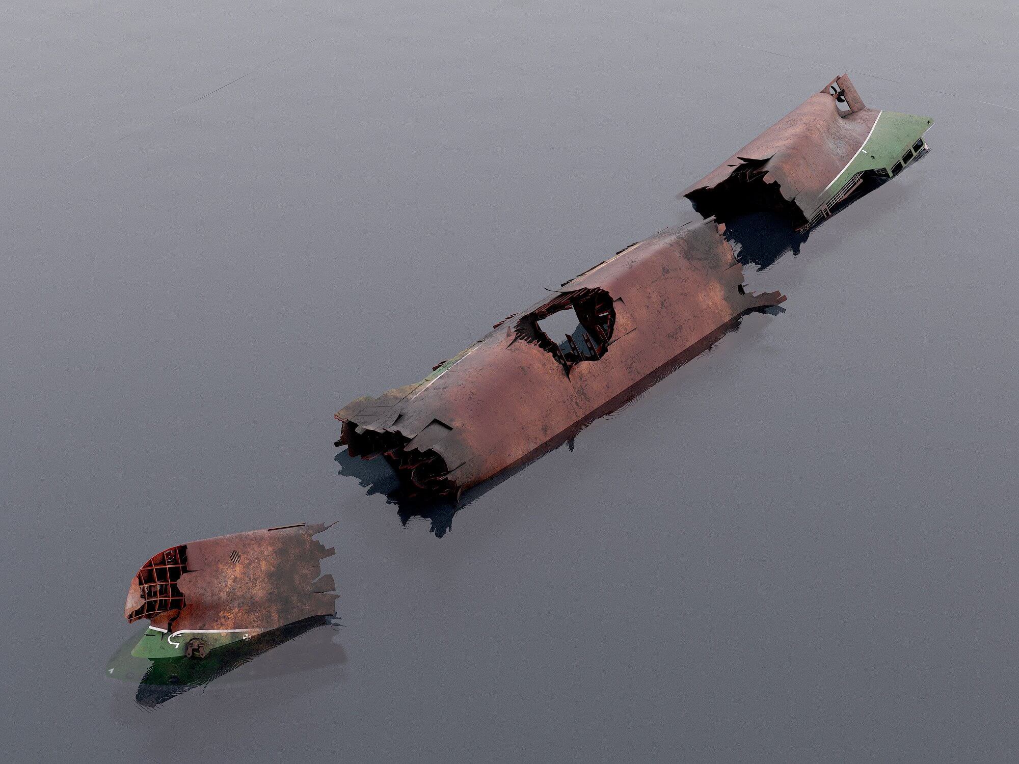 Burned and Destroyed Ship - 3D Model by IgorYerm