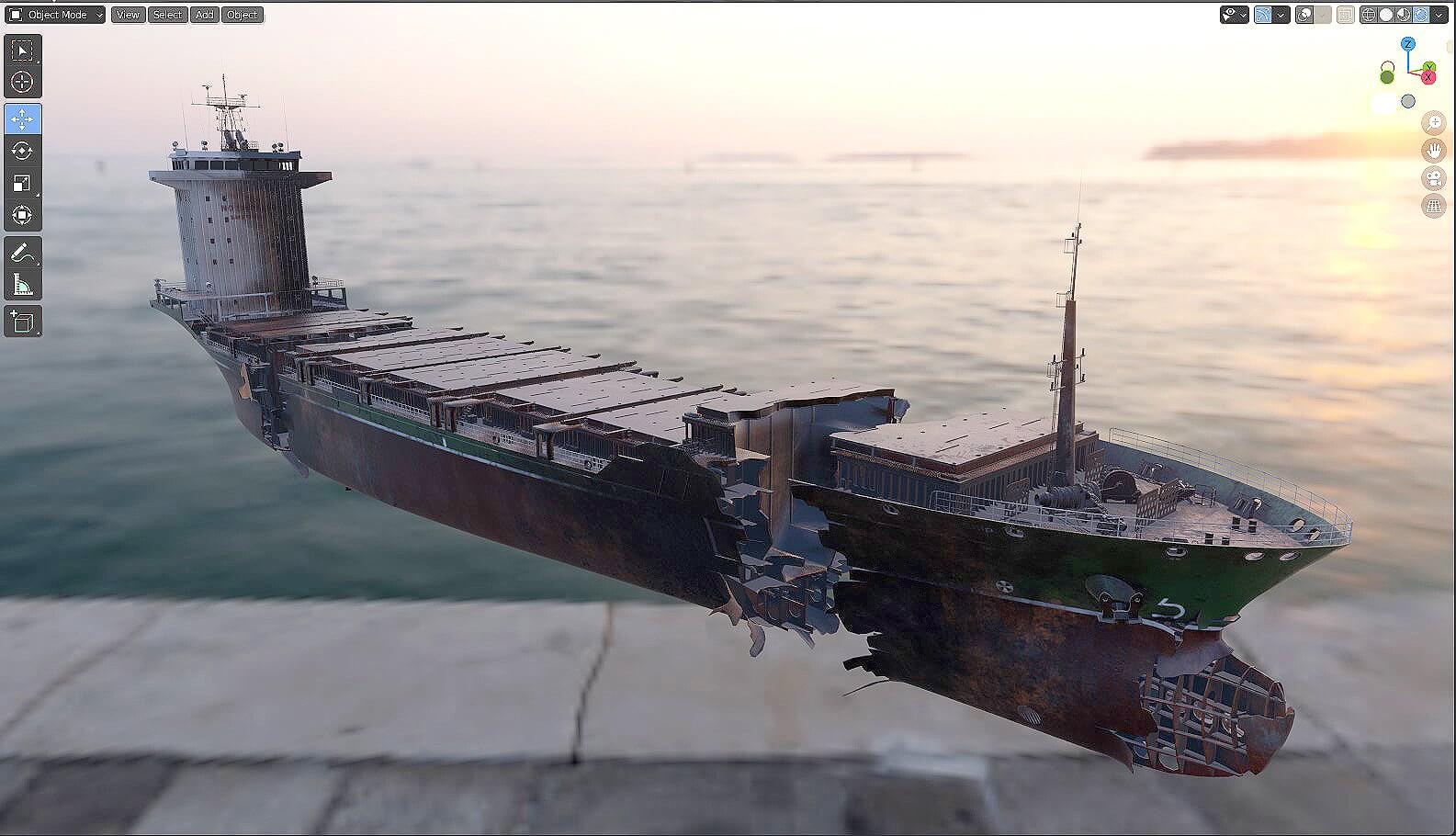 Burned and Destroyed Ship - 3D Model by IgorYerm