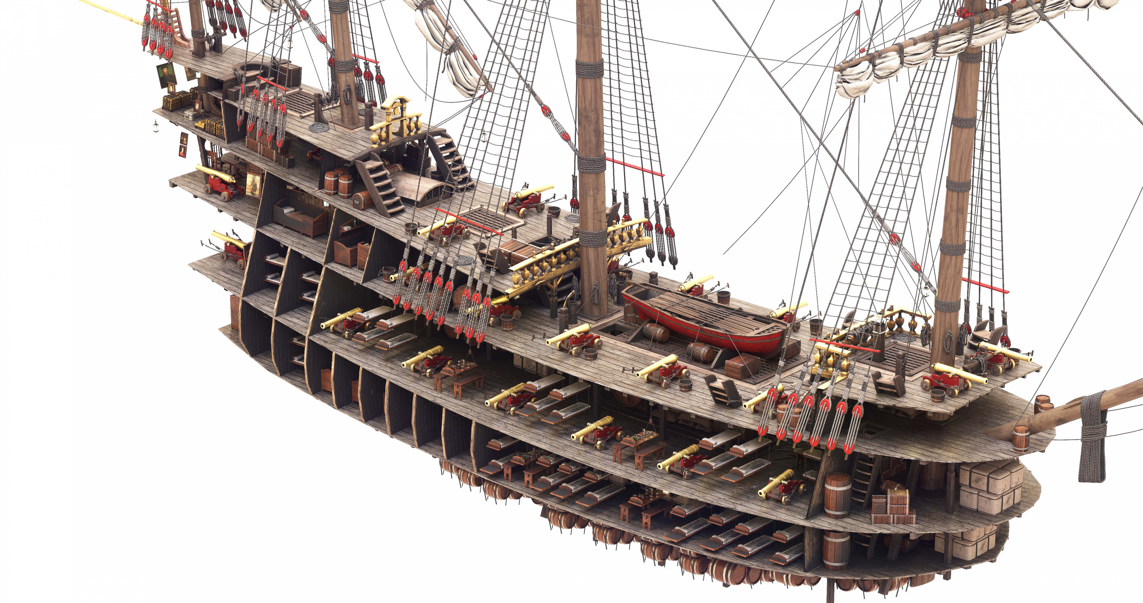 Galleon Ship With Interior - 3D Model by IgorYerm