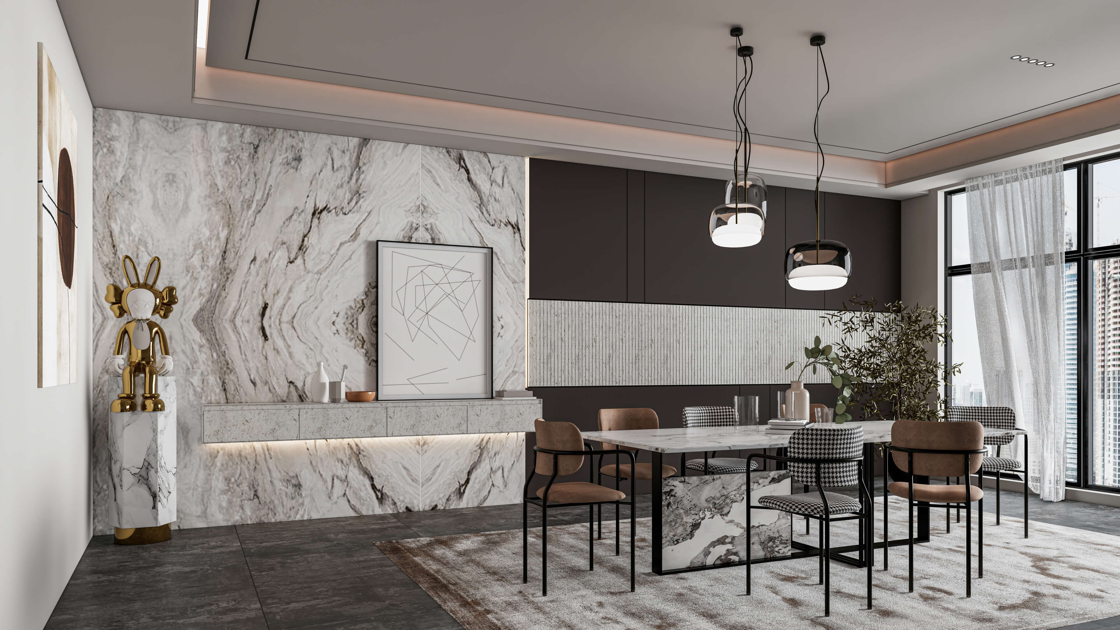 Dining Room Interior Dining Wall Dining Table Full Scene - 3D Model by ...