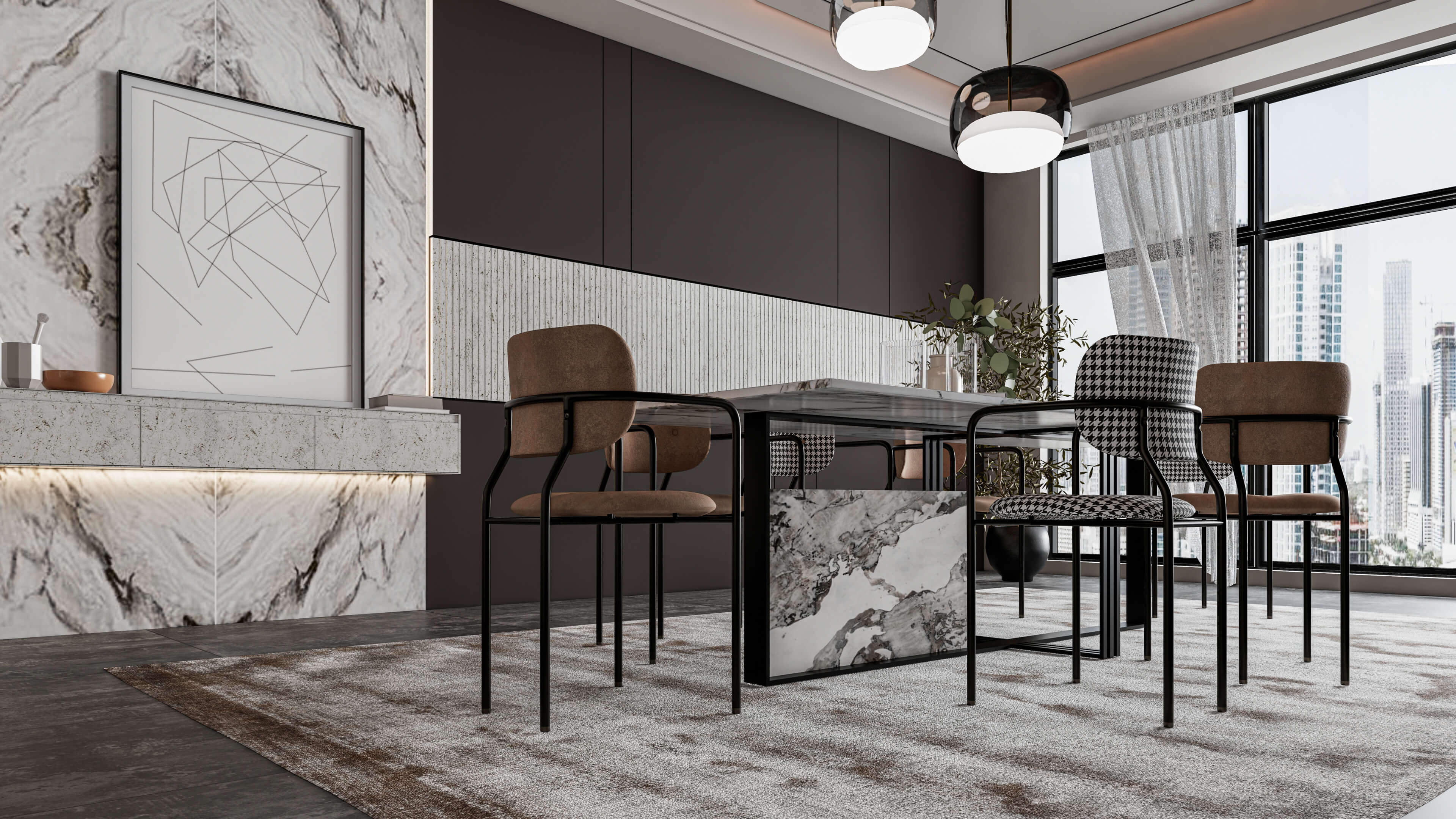 Dining Room Interior Dining Wall Dining Table Full Scene - 3D Model by ...