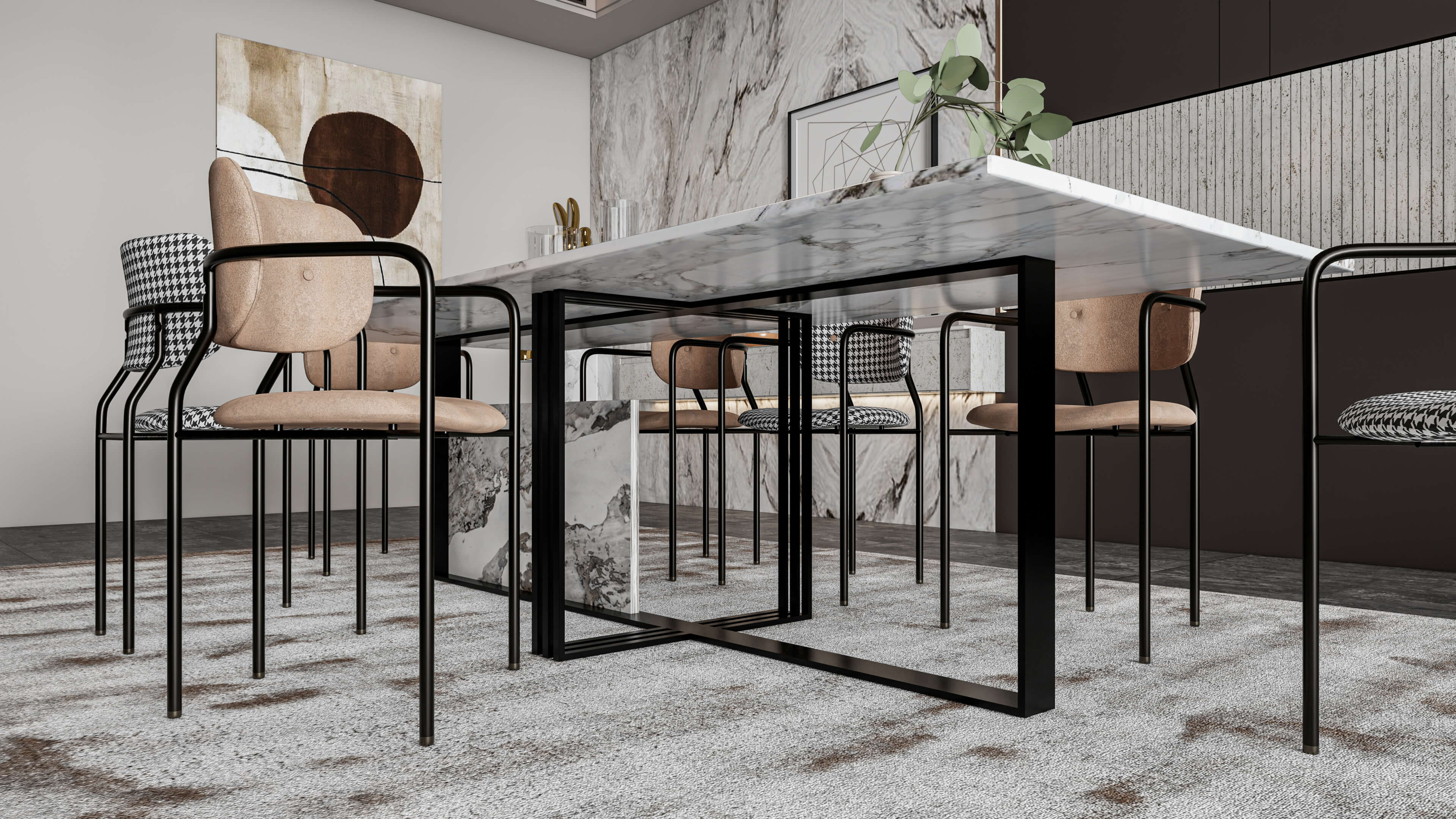 Dining Room Interior Dining Wall Dining Table Full Scene - 3D Model by ...