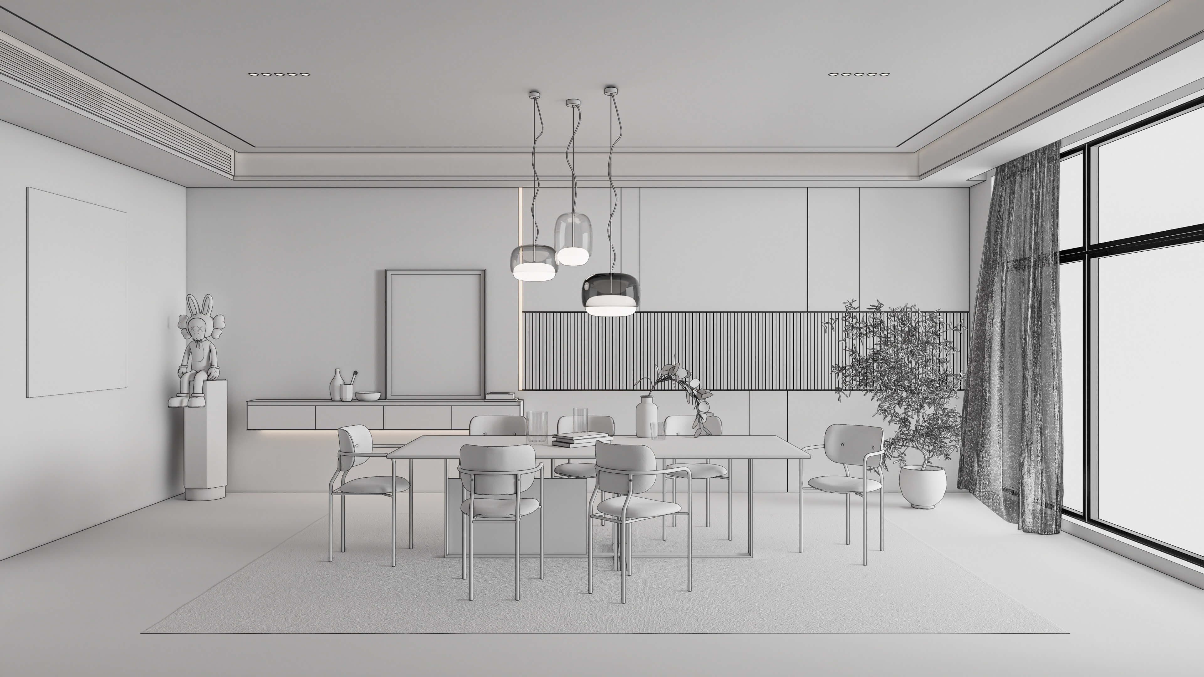 Dining Room Interior Dining Wall Dining Table Full Scene - 3D Model by ...