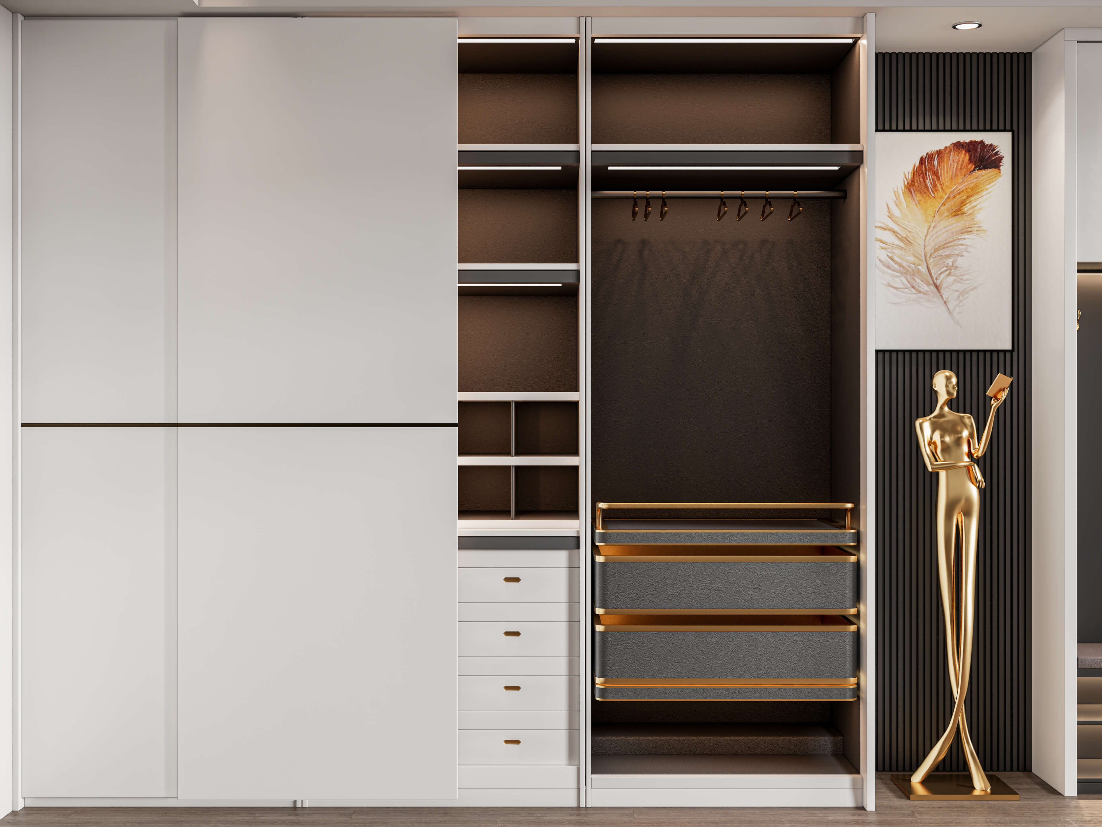 Dressing Room Wardrobe With Shoe Cabinet Storage Full Scene - 3D Model ...