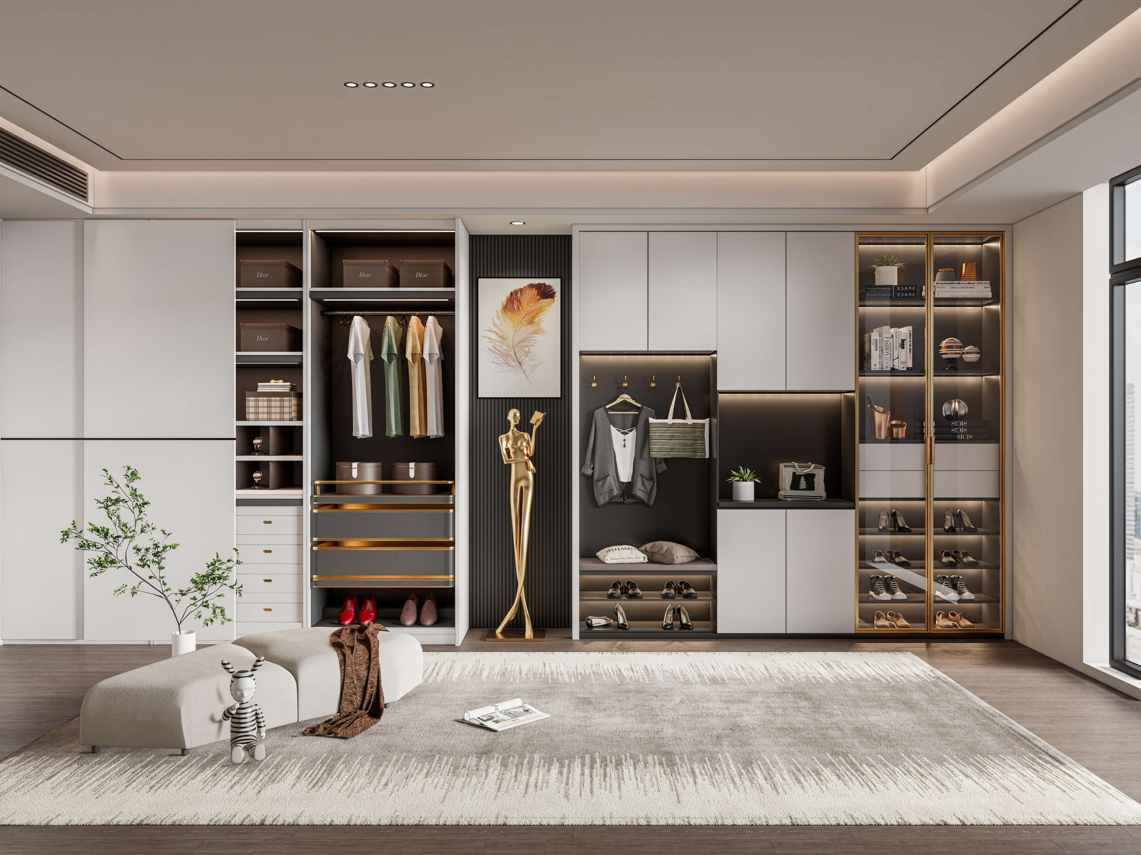 Dressing Room Wardrobe With Shoe Cabinet Storage Full Scene - 3D Model ...