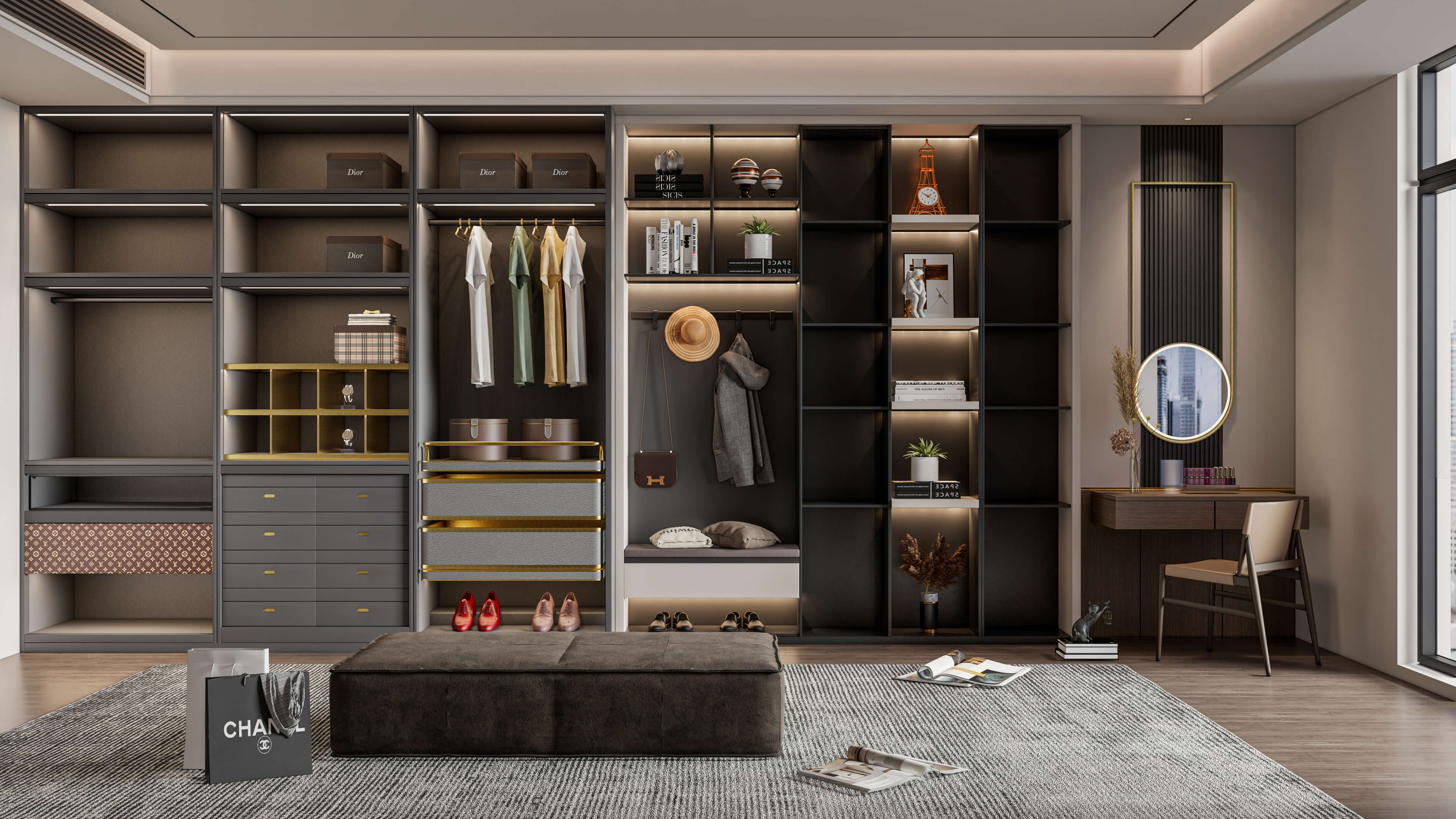 Dressing Room Wardrobe With Shoe Cabinet Storage Full Scene - 3D Model ...