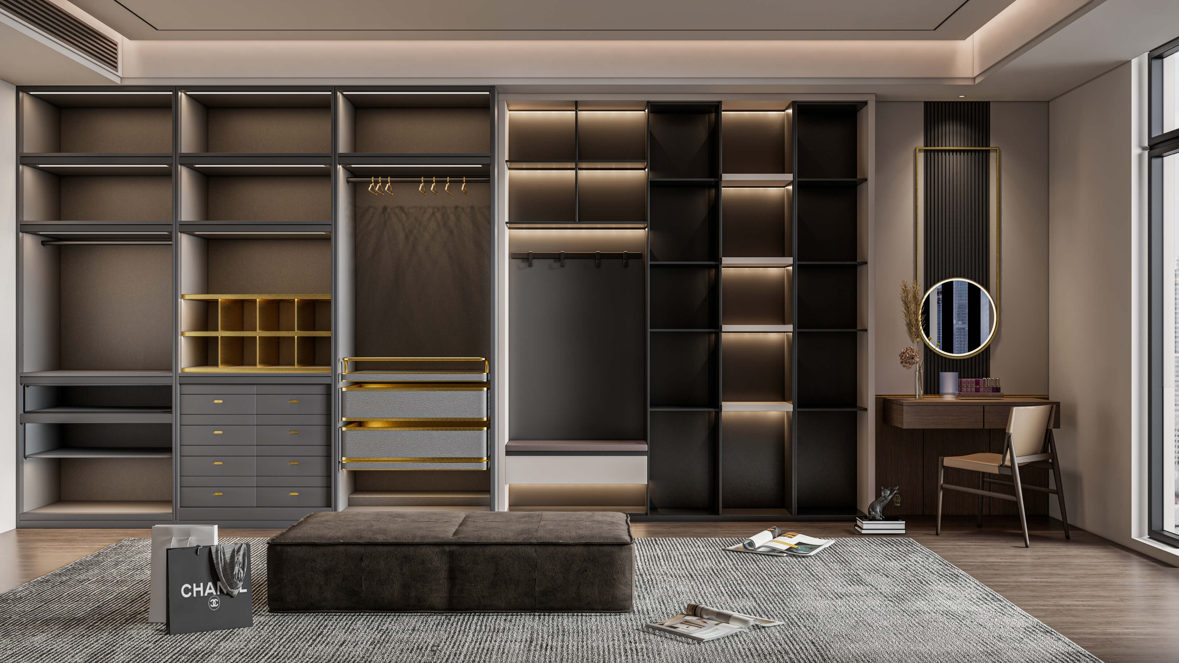 Dressing Room Wardrobe With Shoe Cabinet Storage Full Scene - 3D Model ...