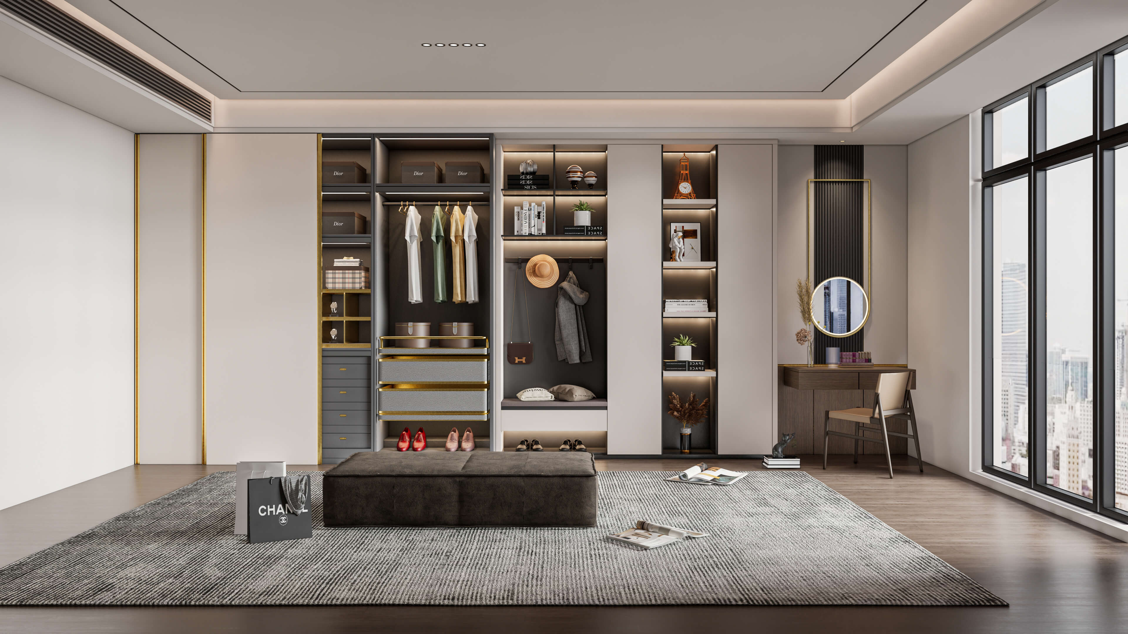 Dressing Room Wardrobe With Shoe Cabinet Storage Full Scene - 3D Model ...