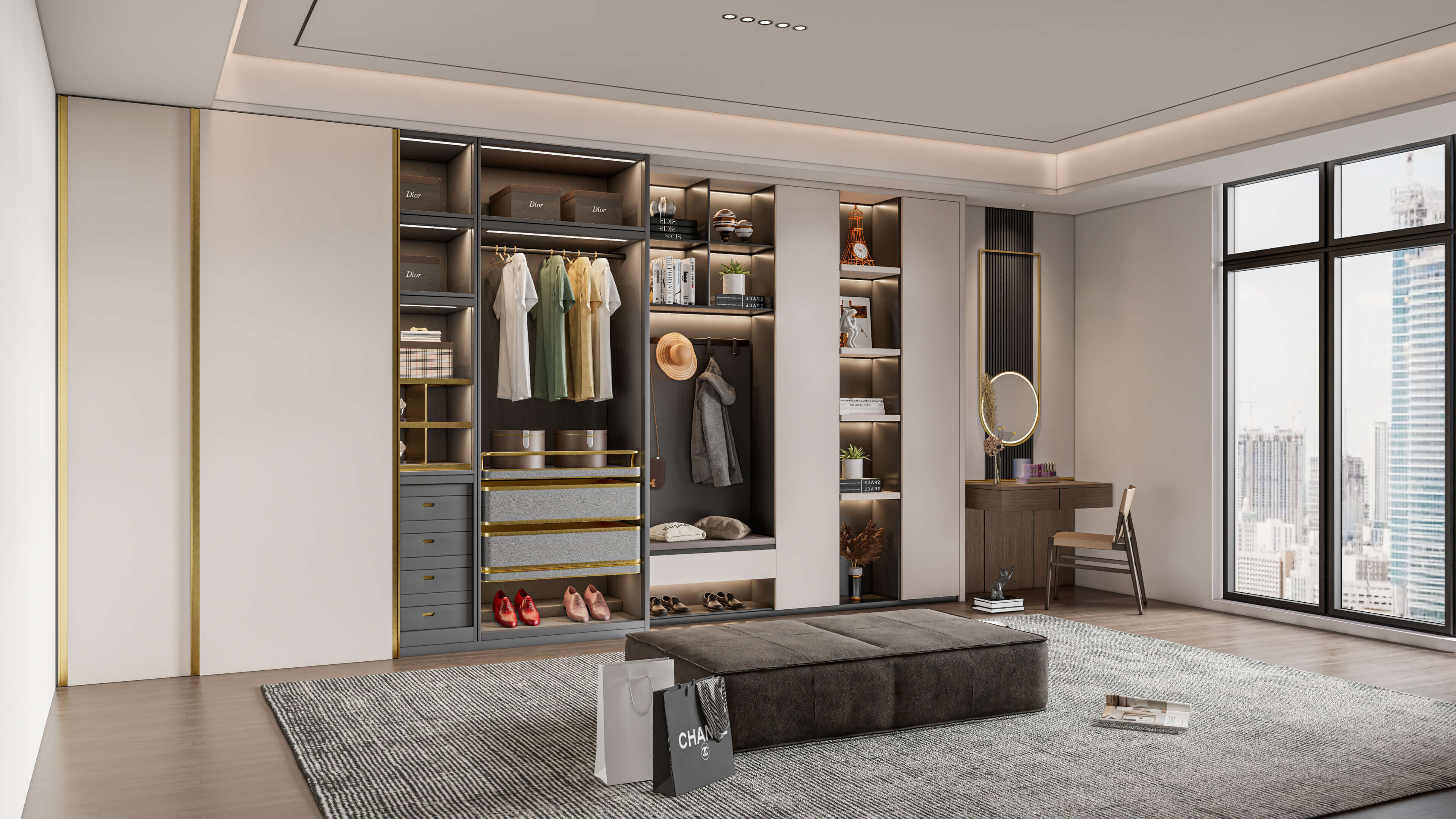 Dressing Room Wardrobe With Shoe Cabinet Storage Full Scene - 3D Model ...