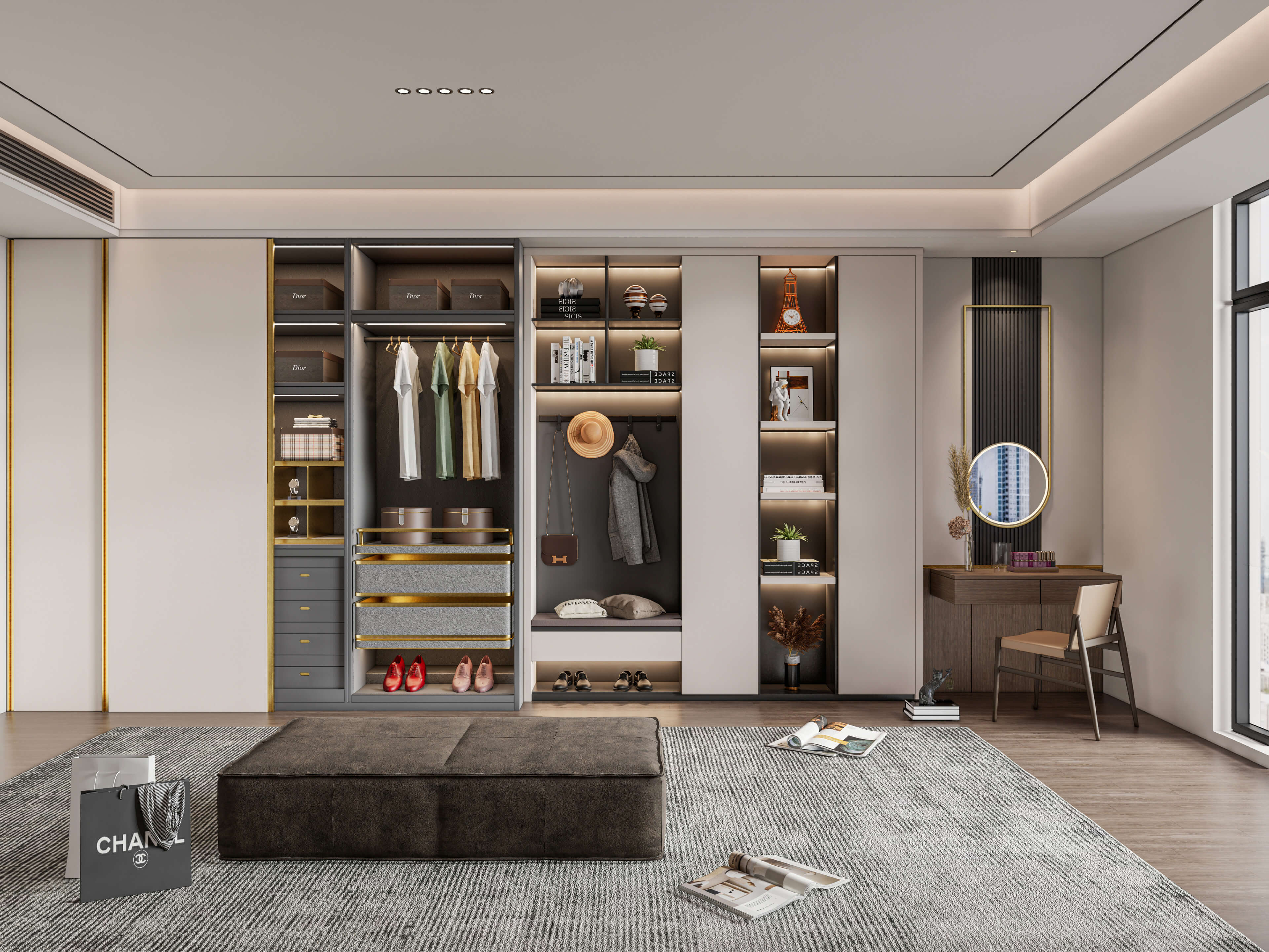 Dressing Room Wardrobe With Shoe Cabinet Storage Full Scene - 3D Model ...