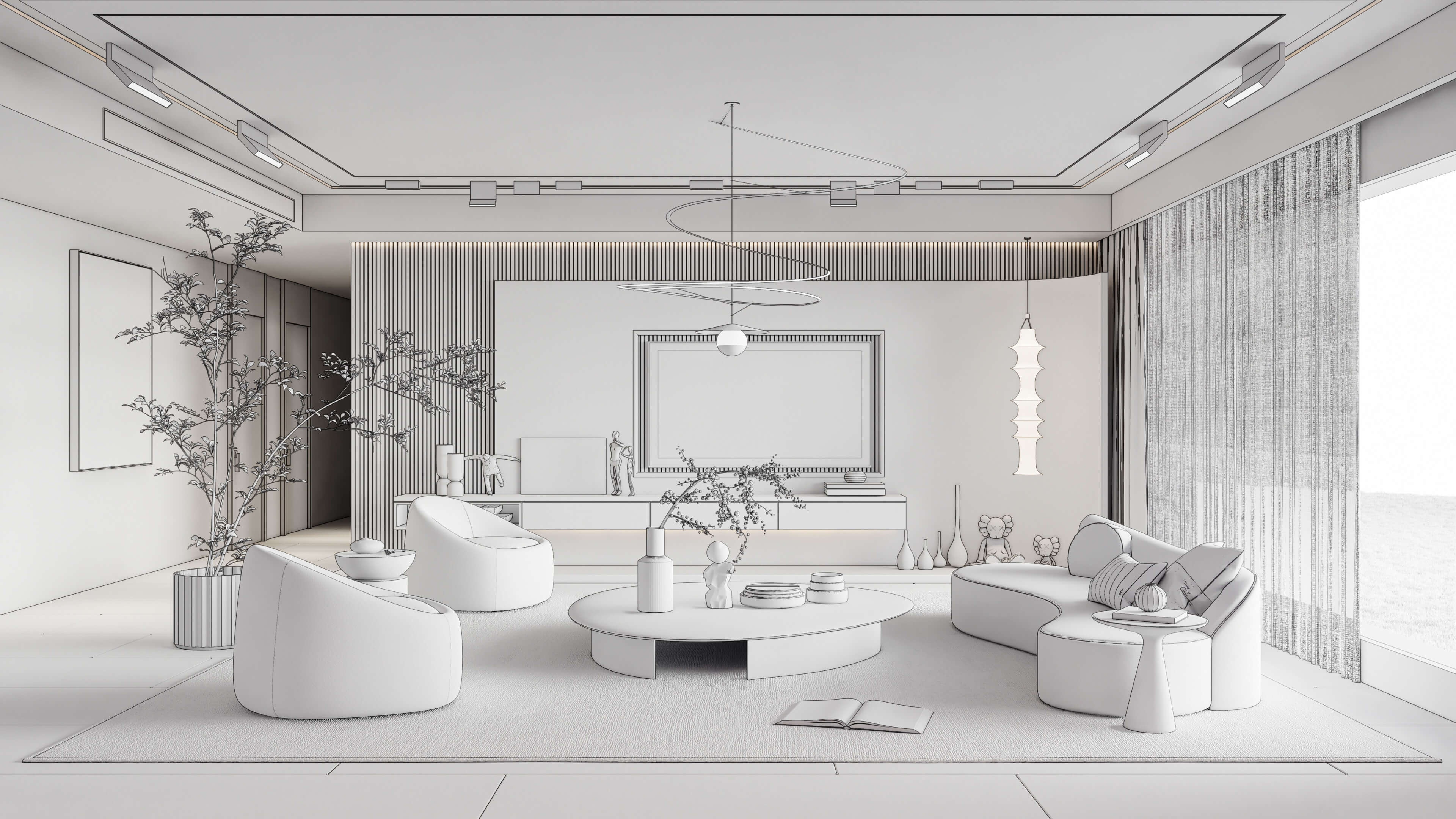 Living Room Interior Full Scene 9 - 3D Model by IID Studio