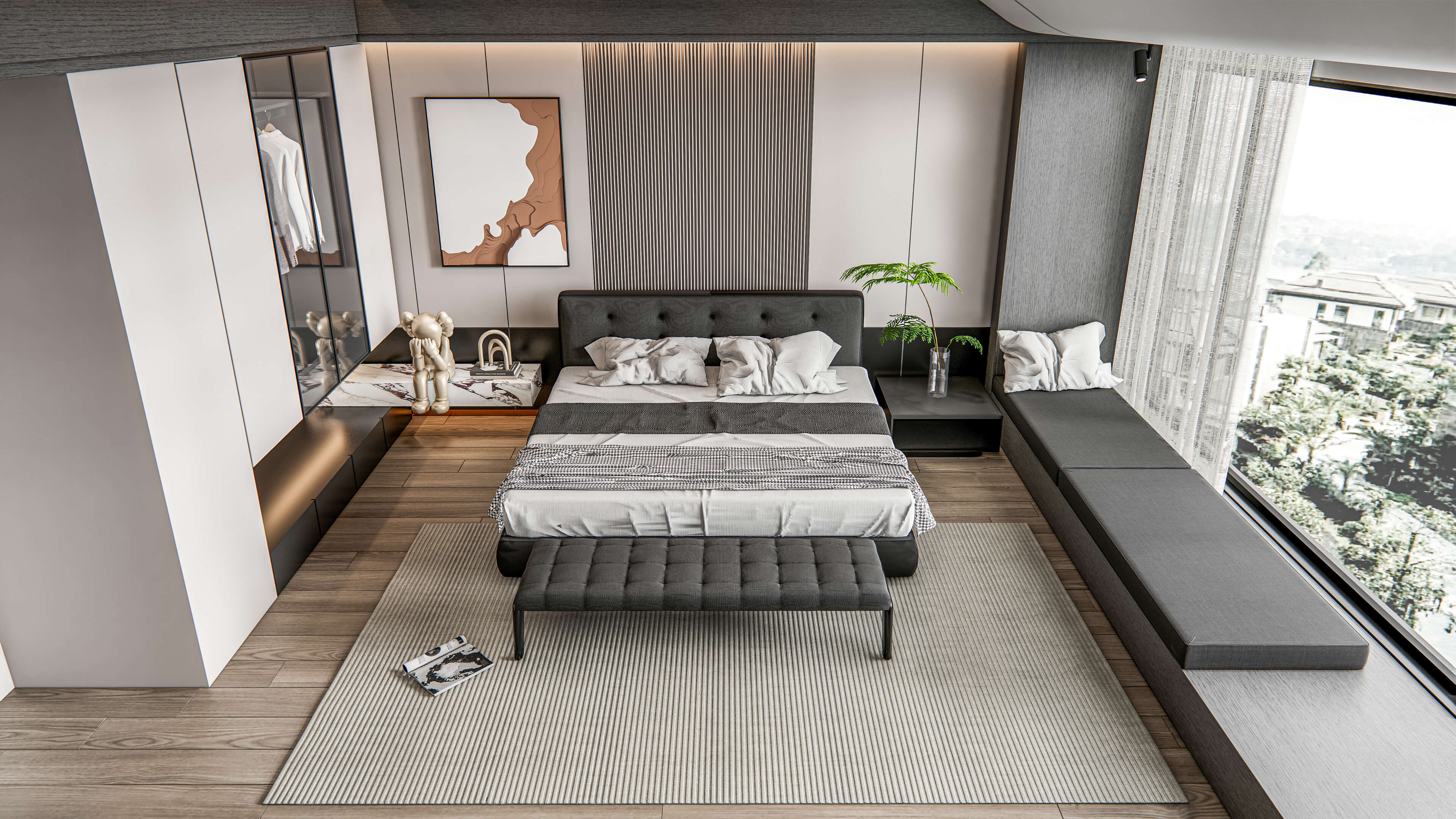 Modern Bedroom Interior Scene - 3D Model by IID Studio