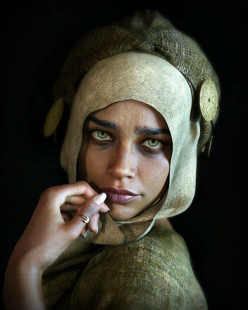 Portrait green eyes 3D Render, Digital Art by Ikke46
