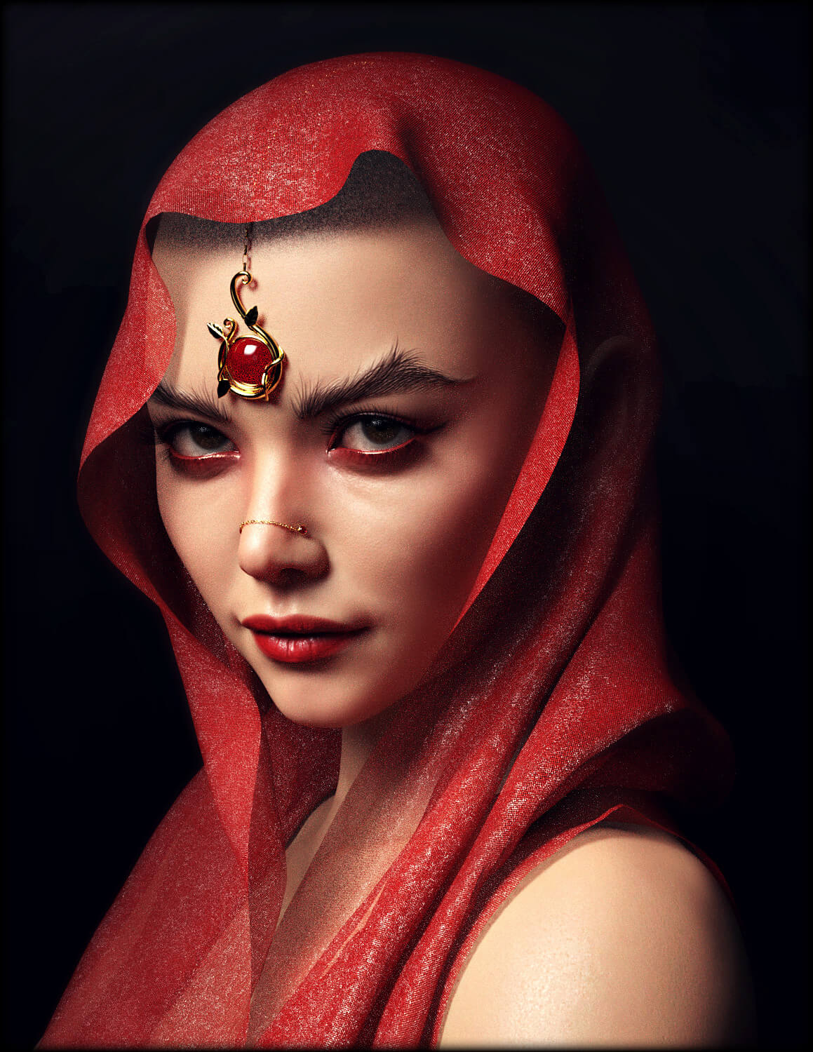 Red Veil 3D Render, Digital Art by Ikke46