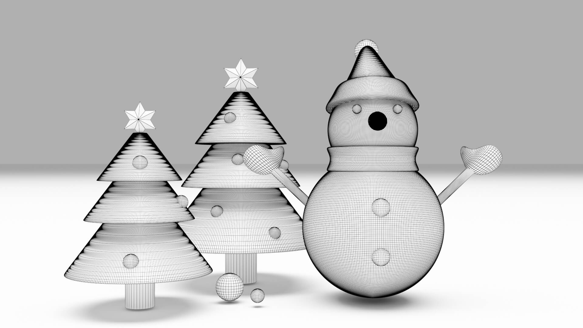 Christmas Tree and Snowman - 3D Model by ilham45