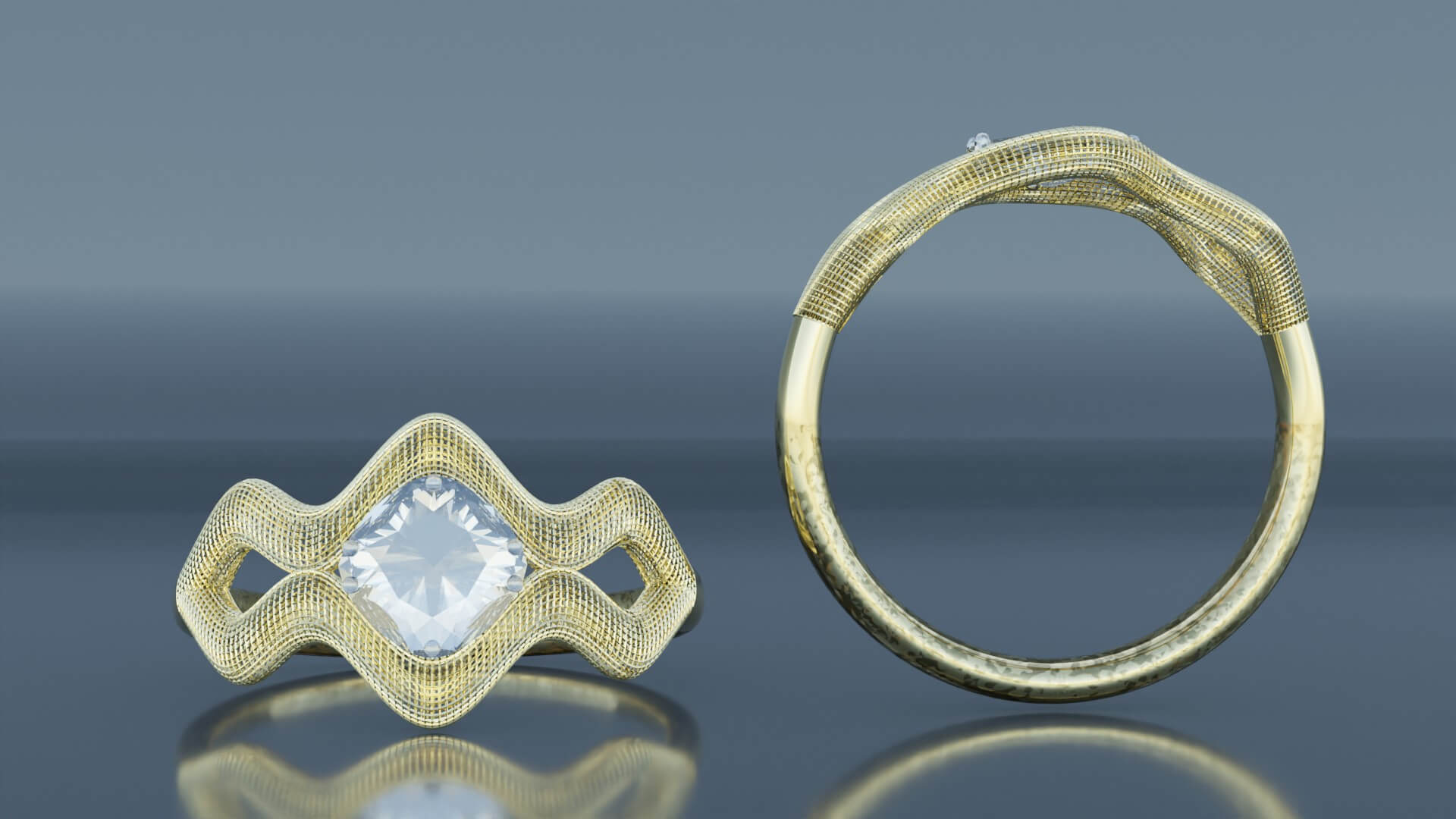 Wireframe Model Gold Ring by ilham45