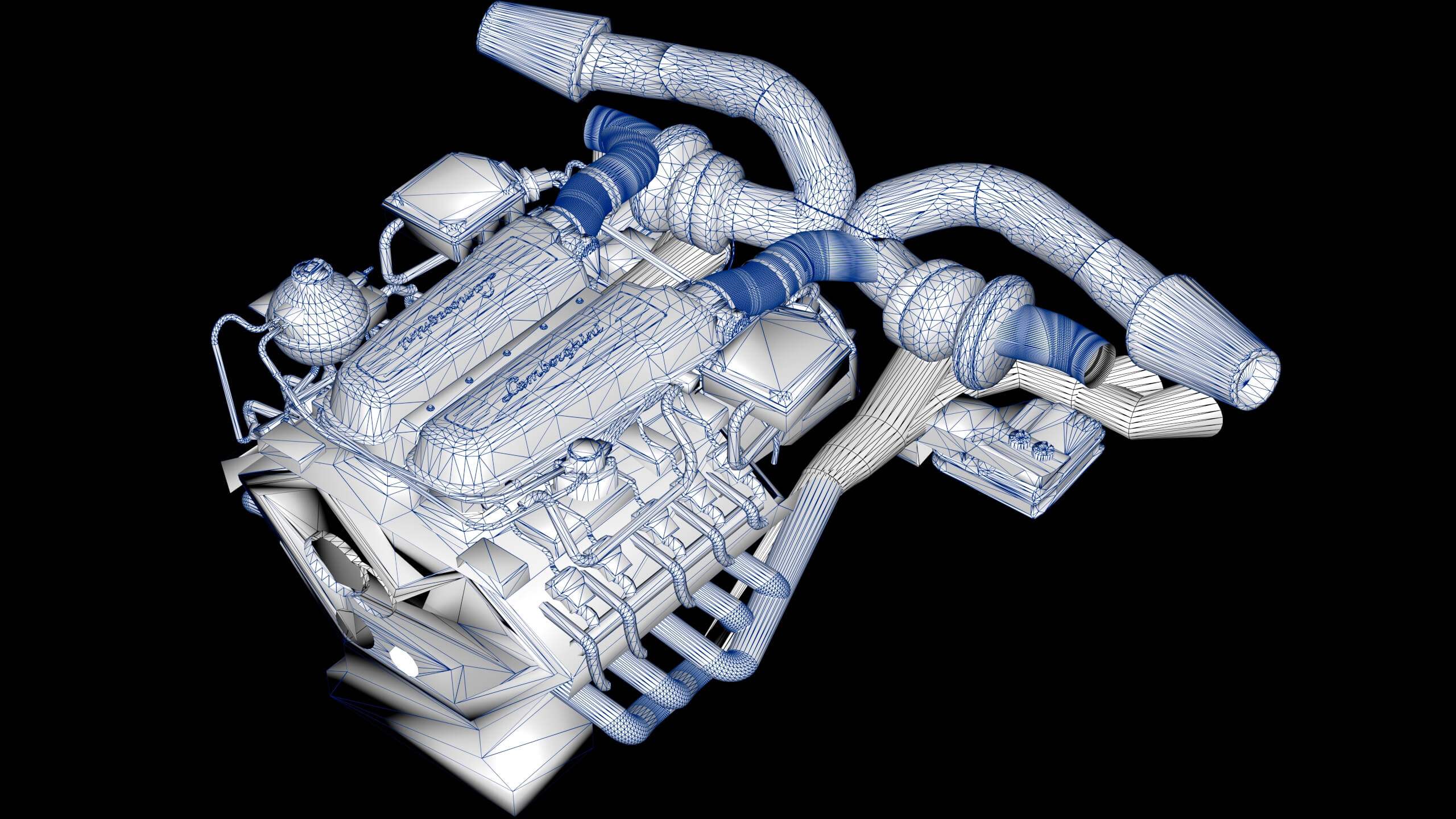 Twin-Turbo V10 Lamborghini Engine 3D Model by impulse99