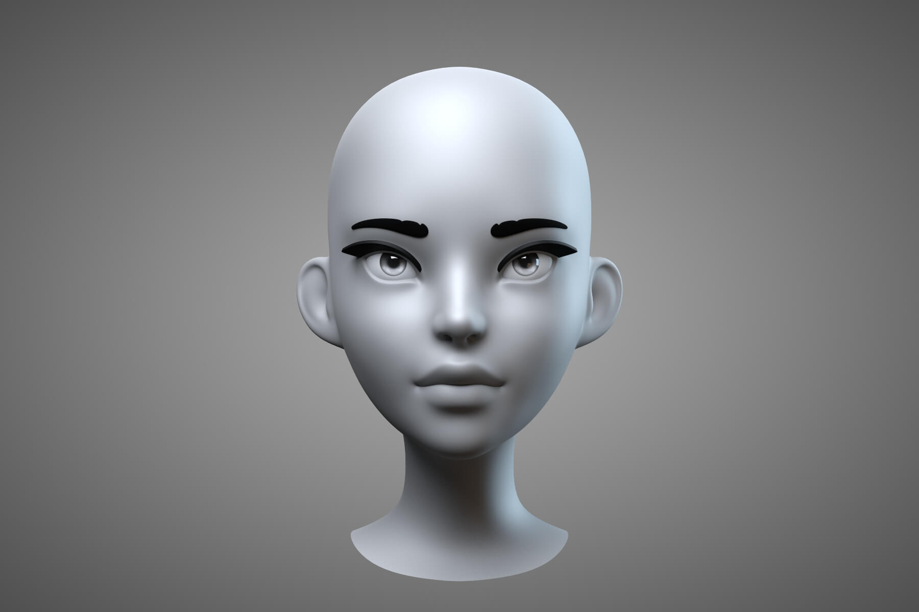 Cartoon Female Head - 3D Model by IndieArt