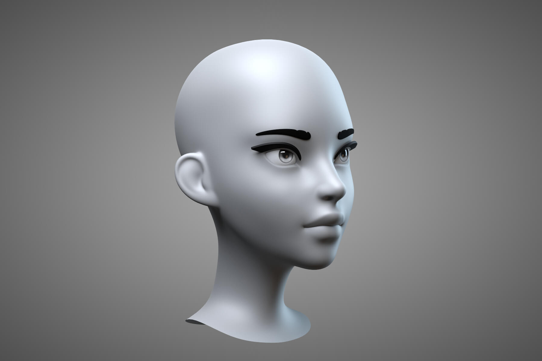 Cartoon Female Head - 3D Model by IndieArt