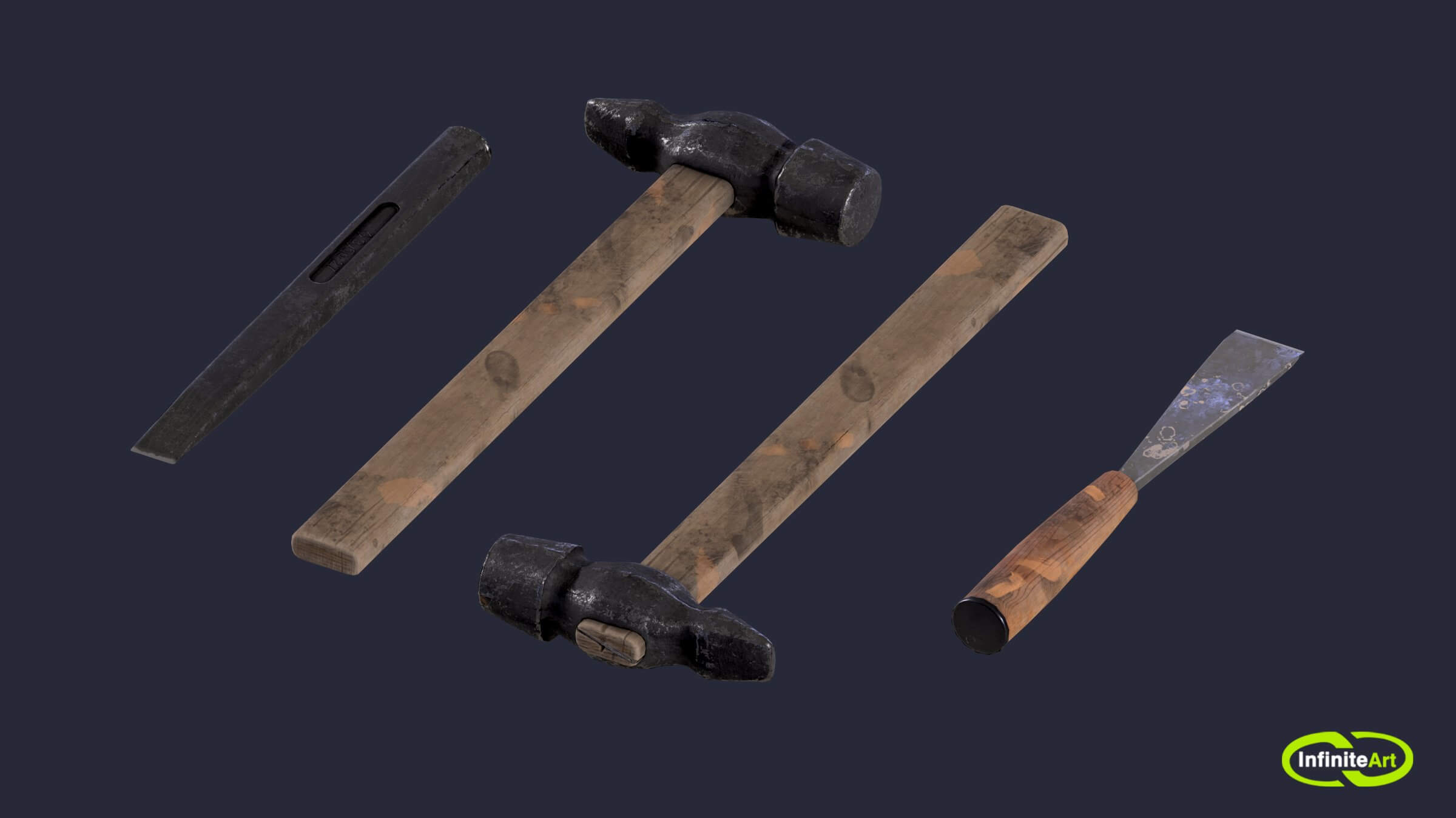Hand Tools Hammer Chisel Spatula - 3D Model by INFINITE ART SOLUTIONS