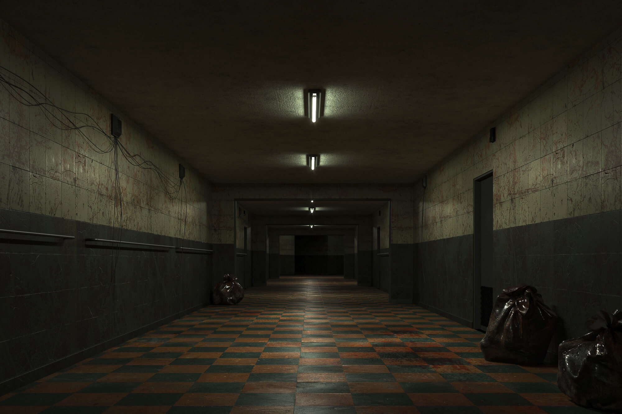 Old bloody dark scary corridor 06 3D Render by infinity vision