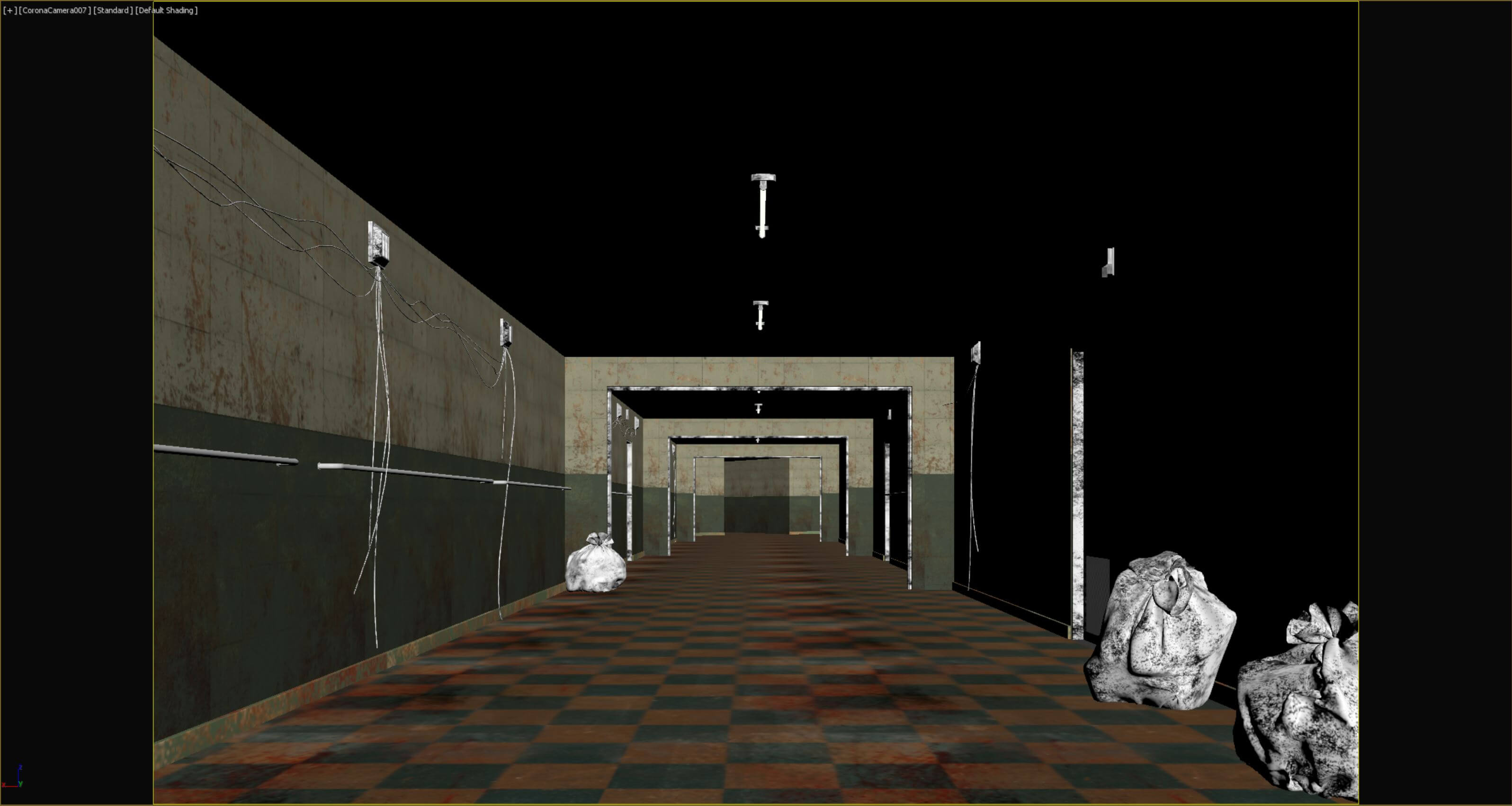 Old bloody dark scary corridor 06 3D Render by infinity vision